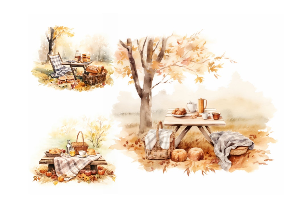 9 Watercolor Cozy Autumn Picnic Clipart Country Scene Clipart High ...