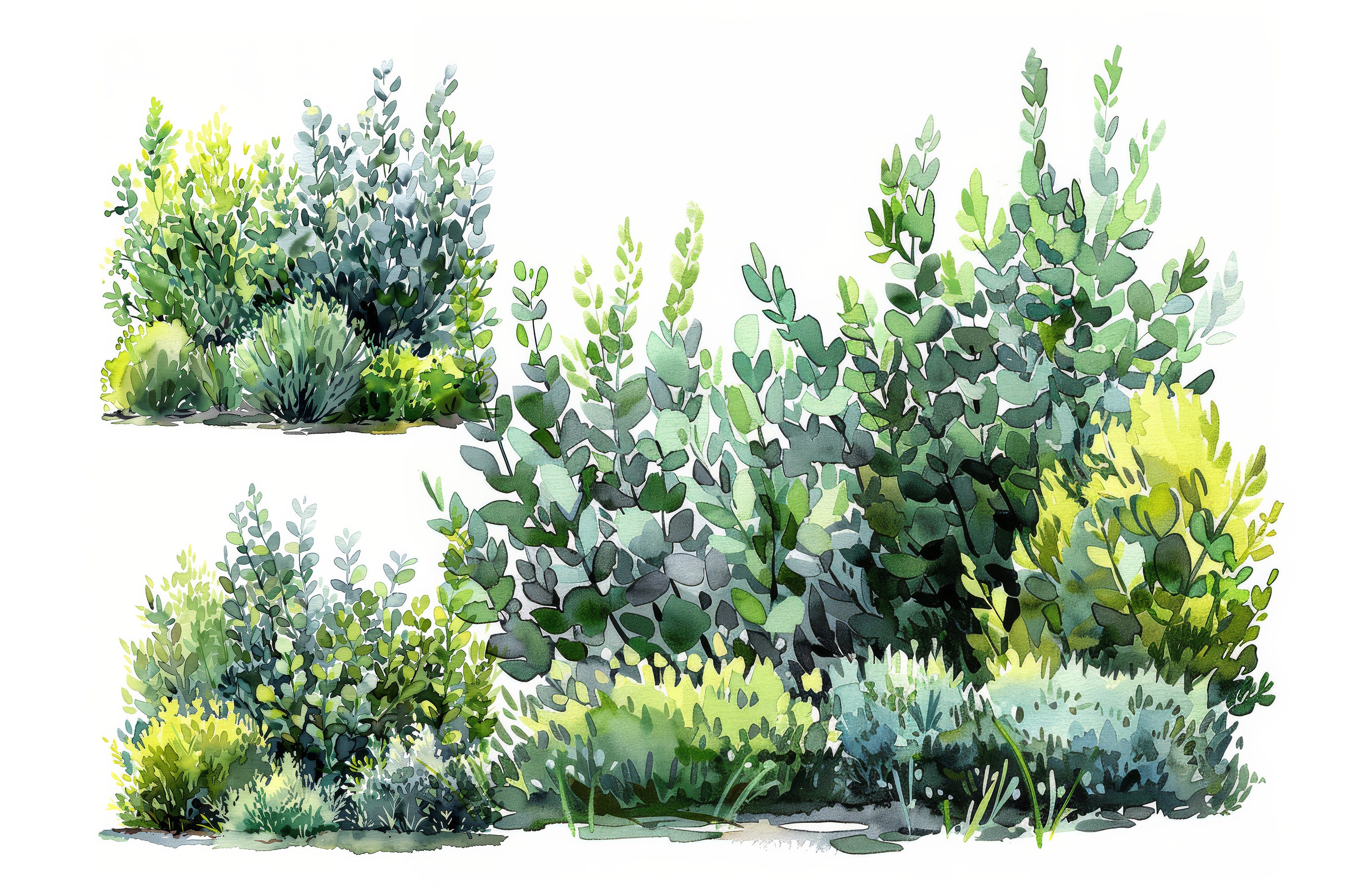 9 Watercolor Green Bush Clipart Sage Green Plants Clipart Printable ...