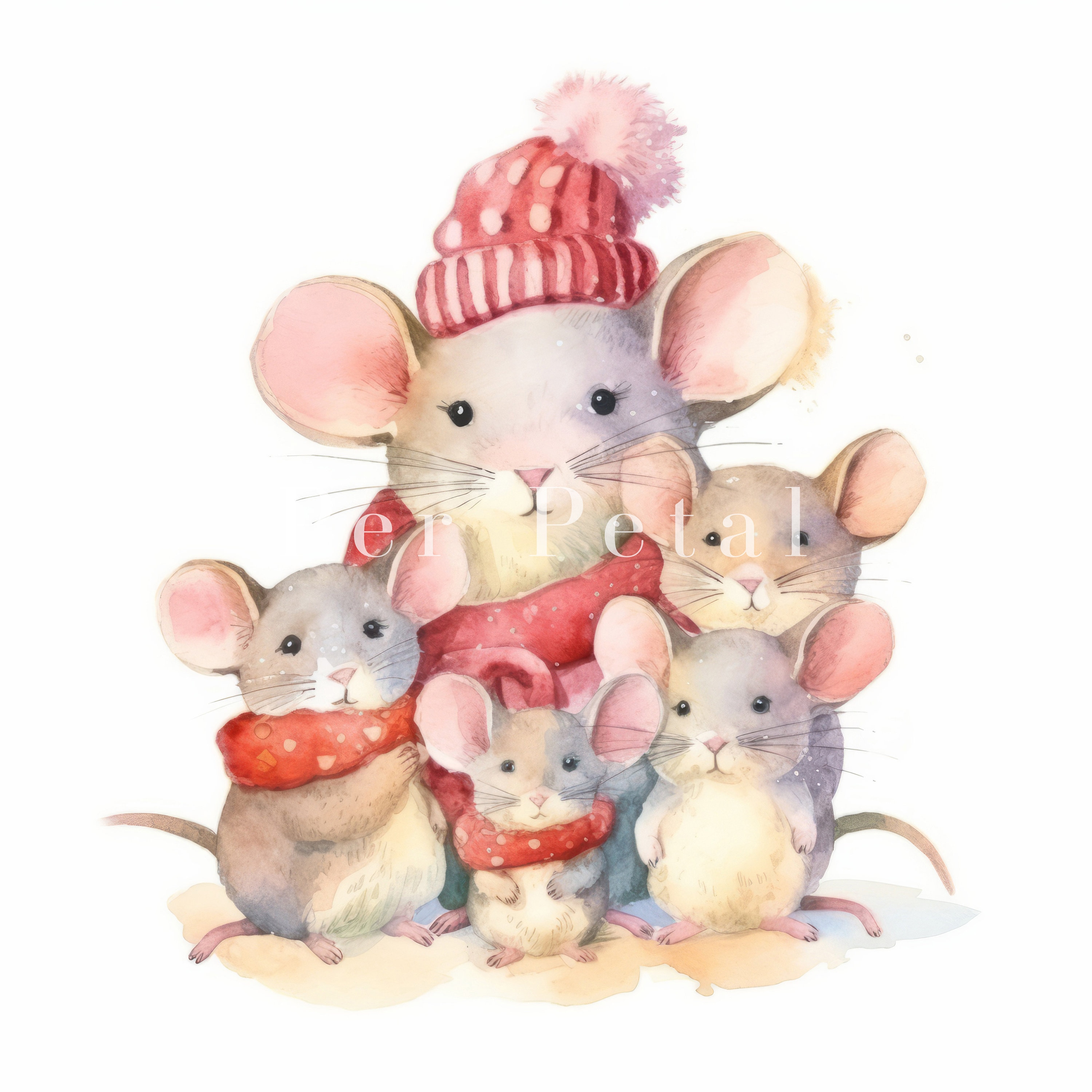 9 Watercolor Cute Mouse Family Clipart Watercolor Christmas Clipart ...