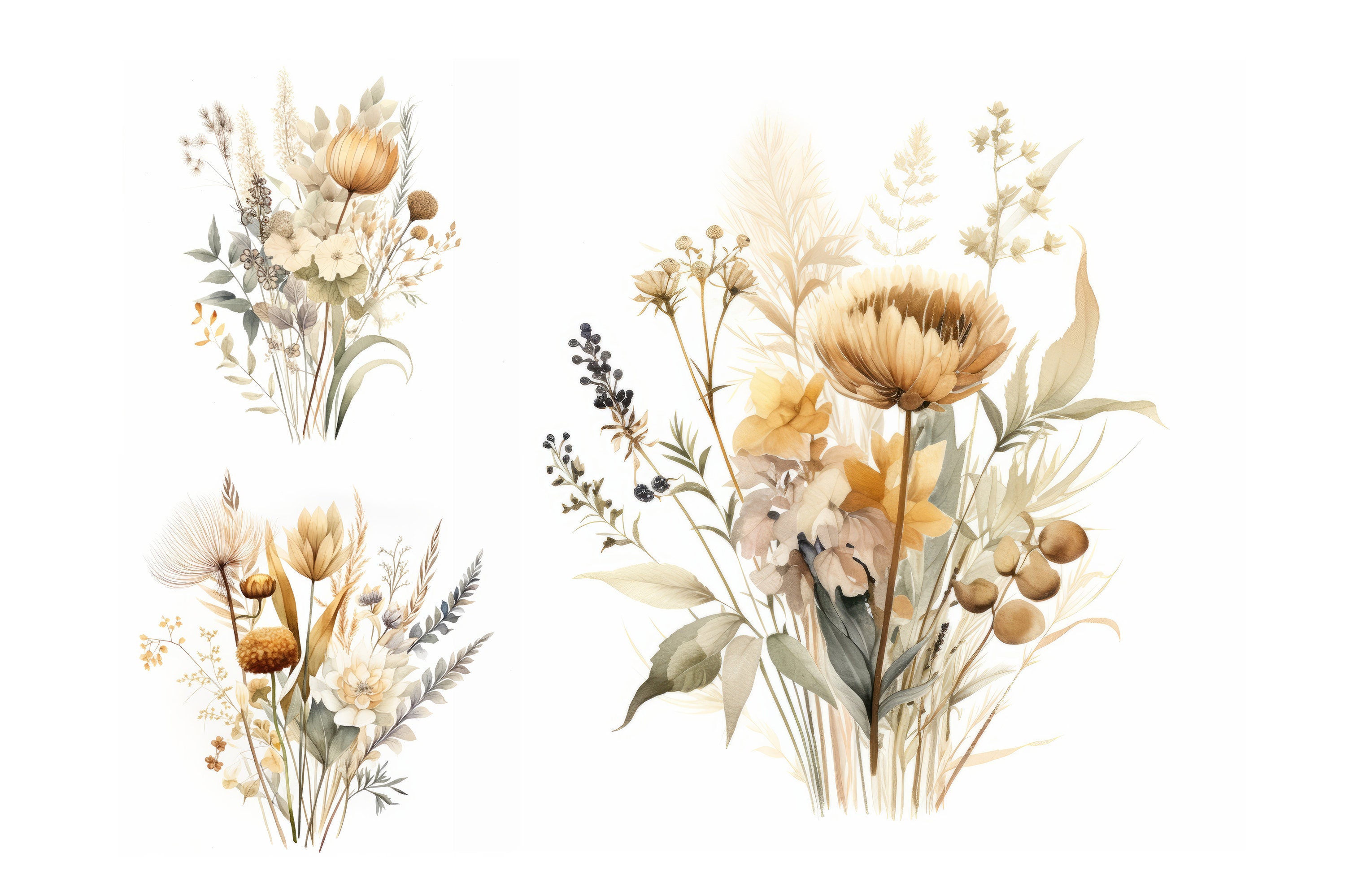 9 Watercolor Meadow Flowers Clipart Watercolor Neutral - Etsy