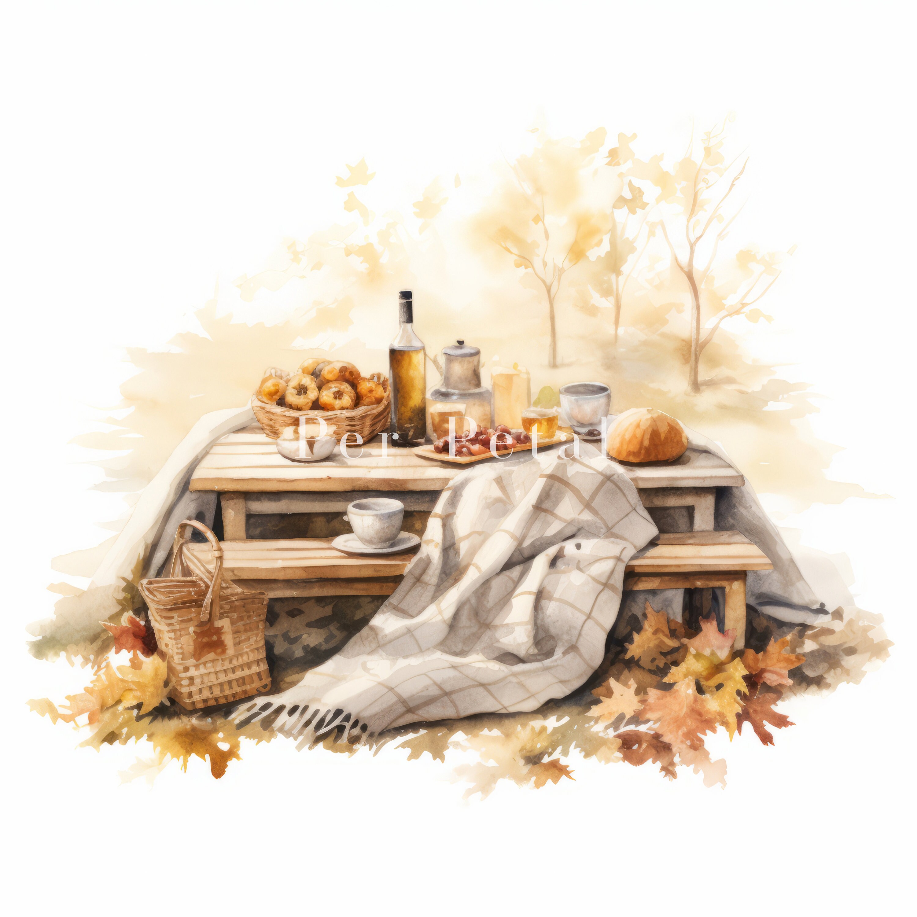 9 Watercolor Cozy Autumn Picnic Clipart Country Scene Clipart High ...