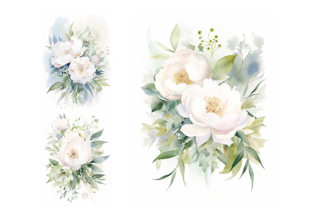 9 Watercolor Wedding Flowers Clipart - Watercolor White Floral Clipart ...