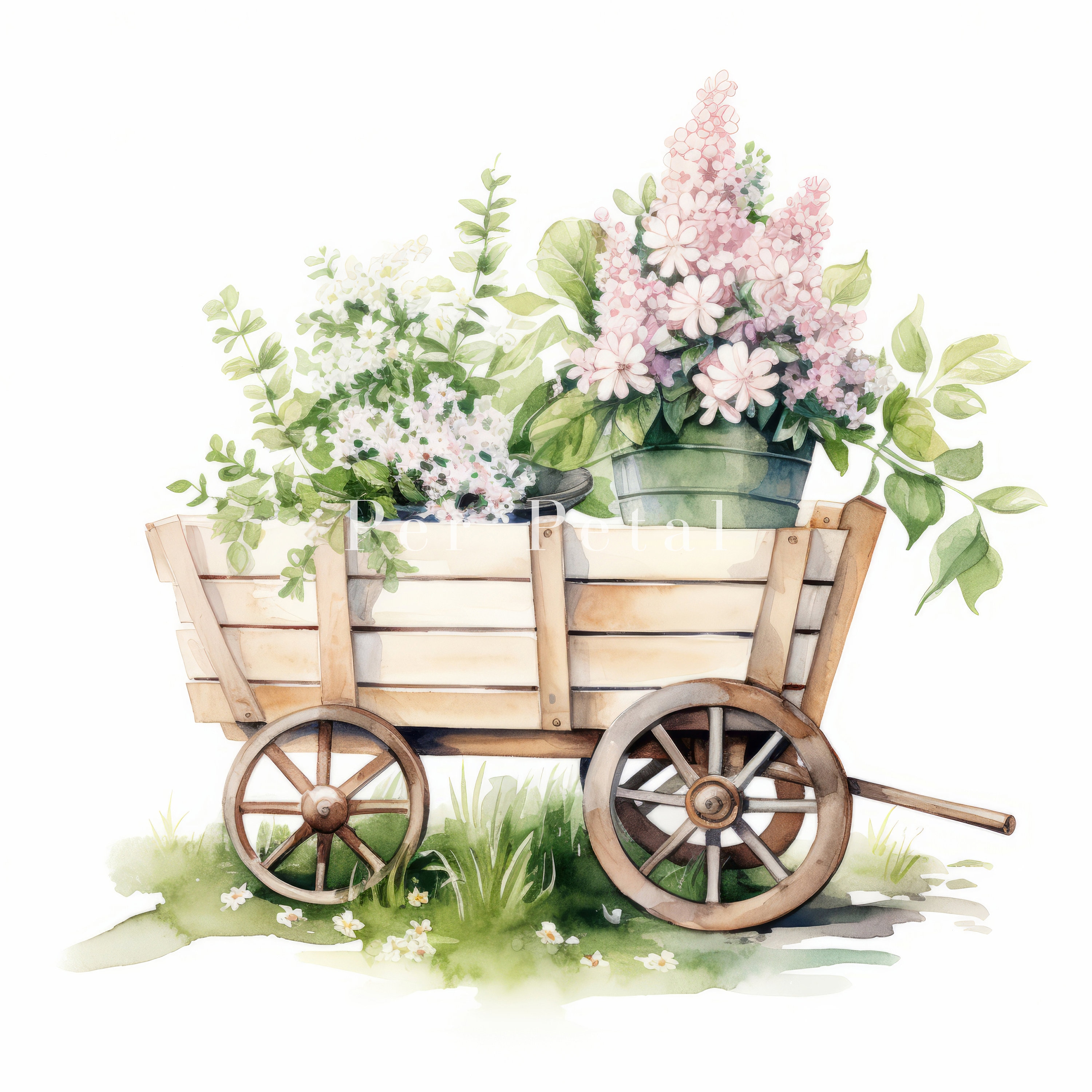 9 Watercolor Garden Wheelbarrow Clipart Card Making Mixed Media Digital ...