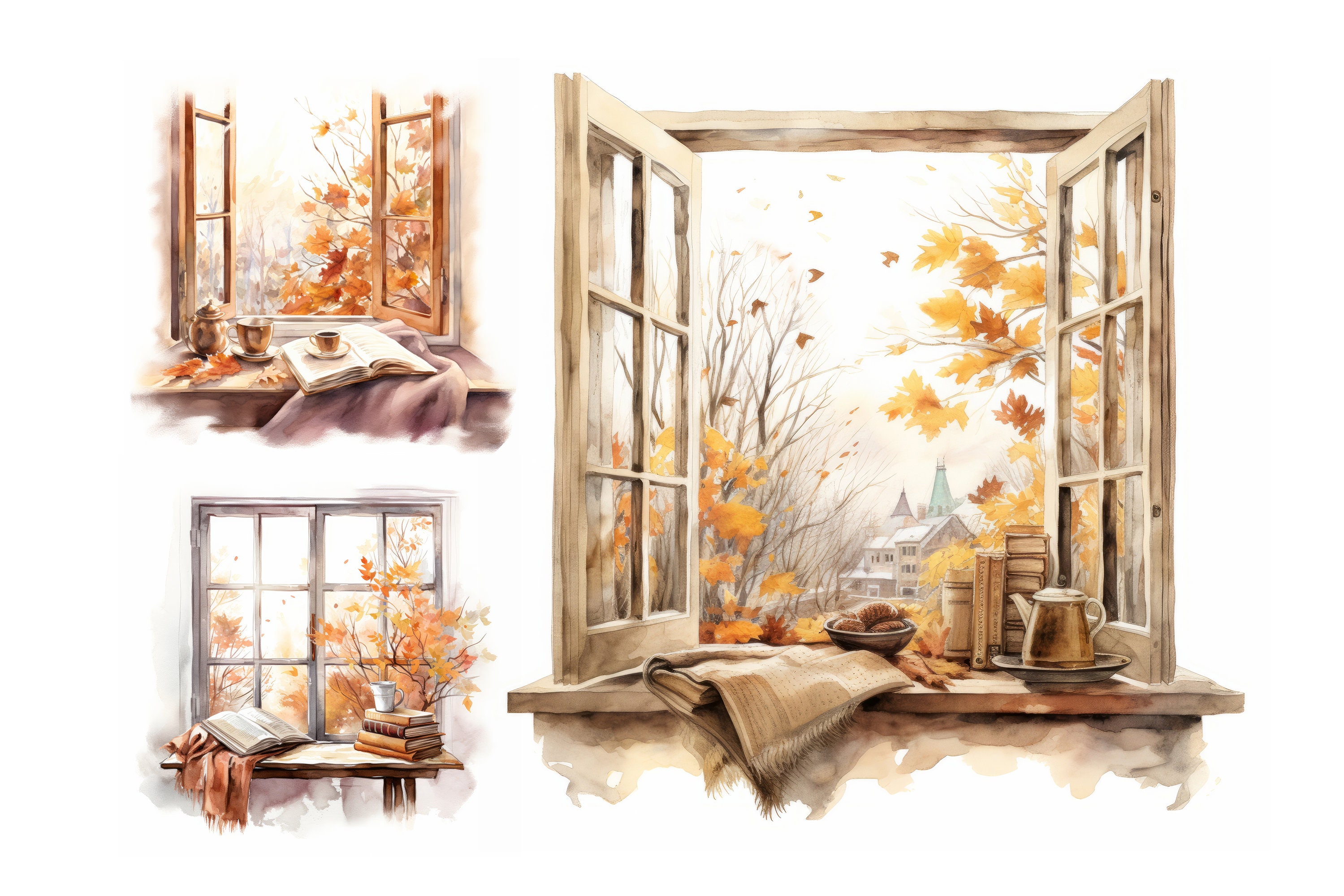 9 Watercolor Cozy Window Clipart Autumn Clipart Country Scene Clipart ...