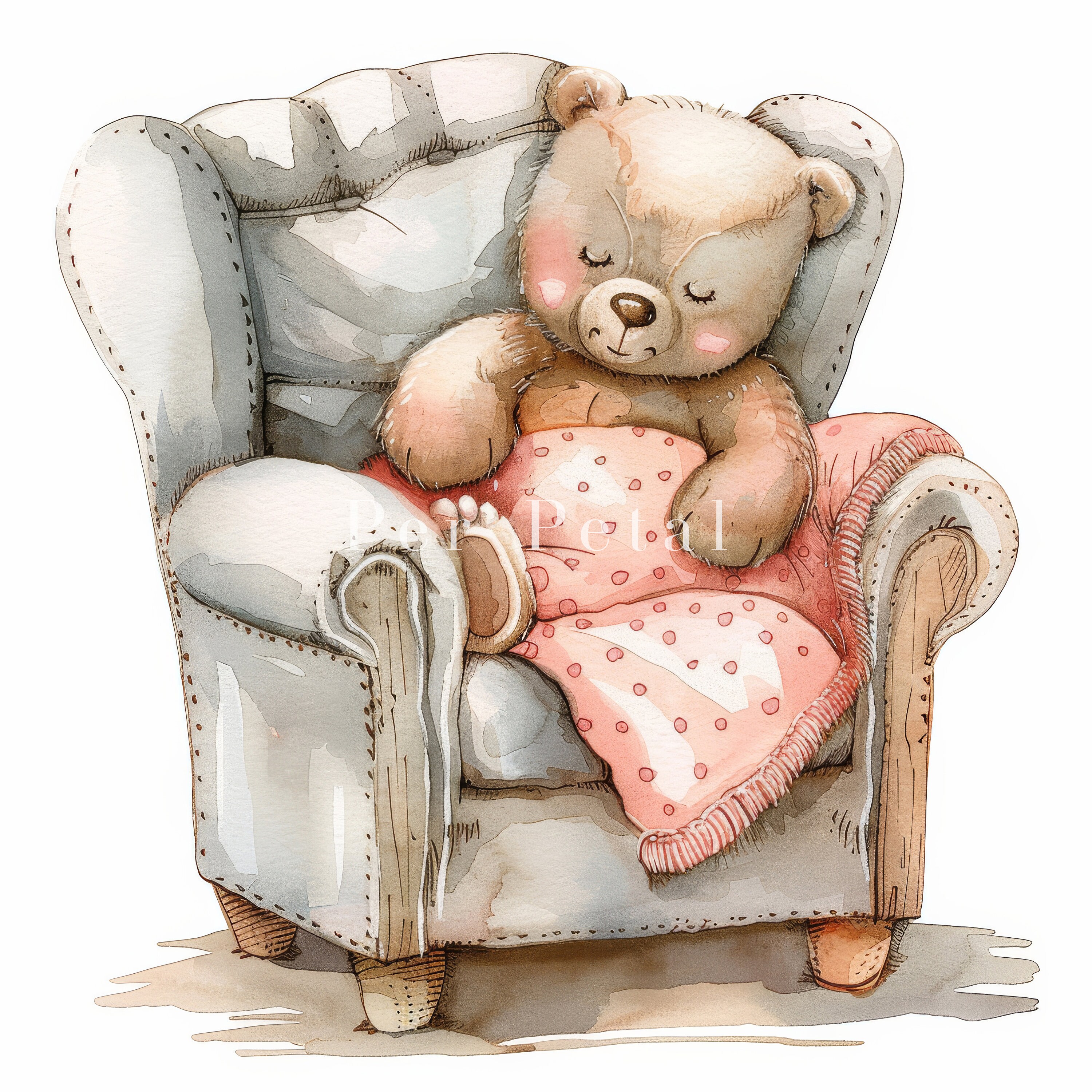 9 Watercolor Cute Bear Clipart Sleeping Teddy Bear Clipart Stickers ...