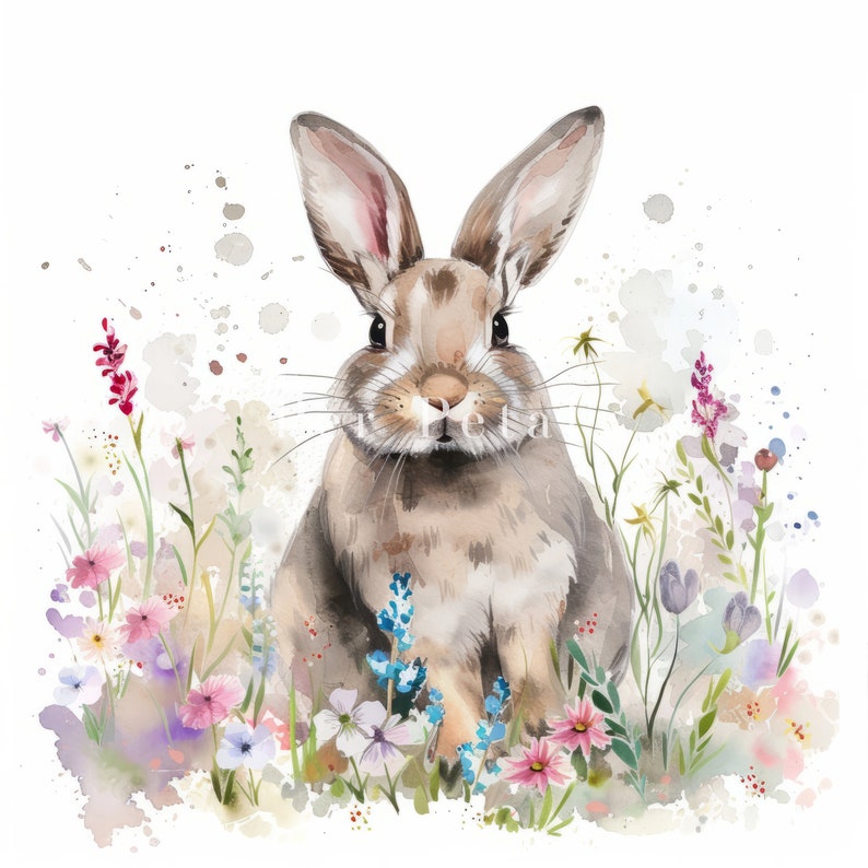 9 Watercolor Spring Rabbit Clipart High Quality Jpgs Card Making Mixed ...