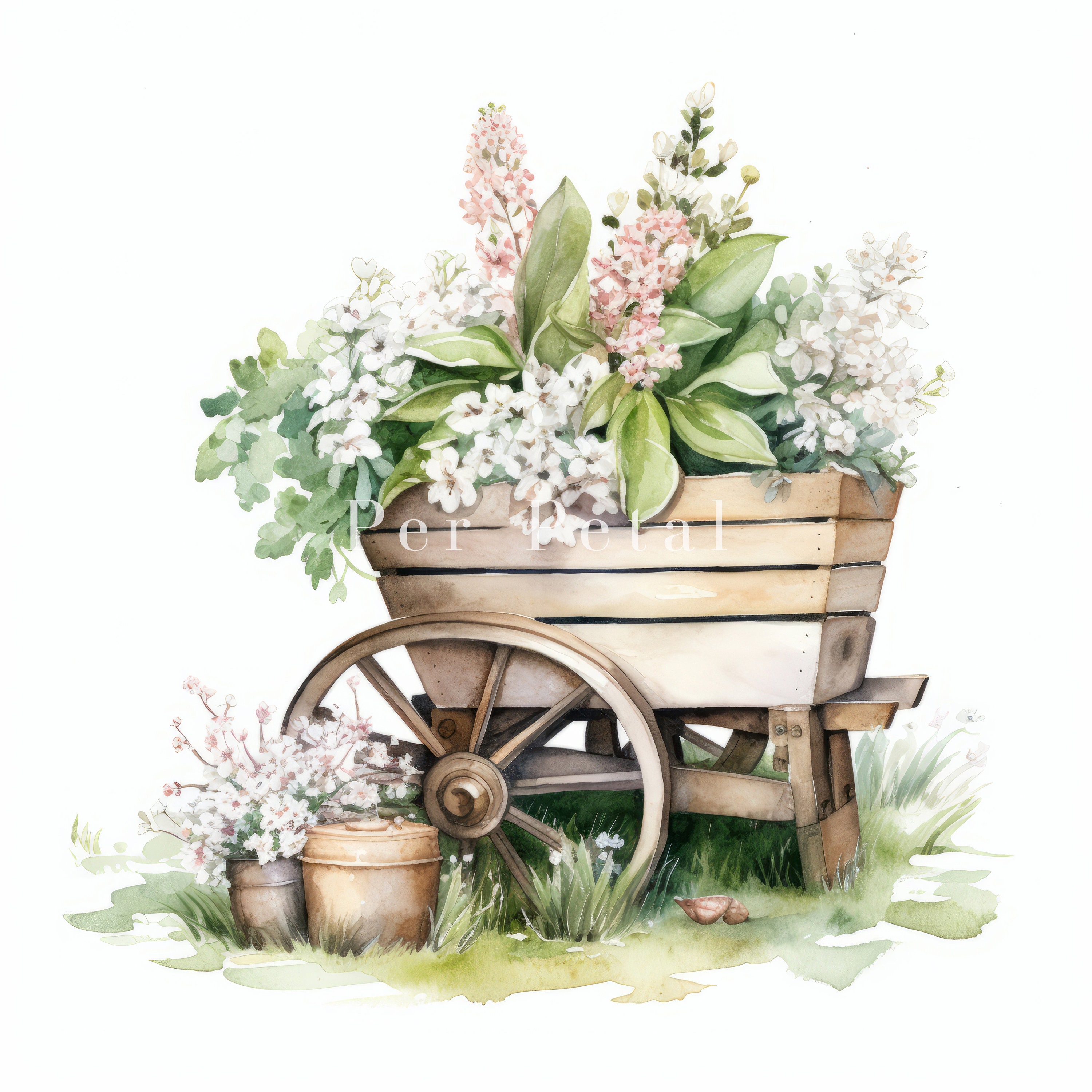 9 Watercolor Garden Wheelbarrow Clipart Card Making Mixed Media Digital ...