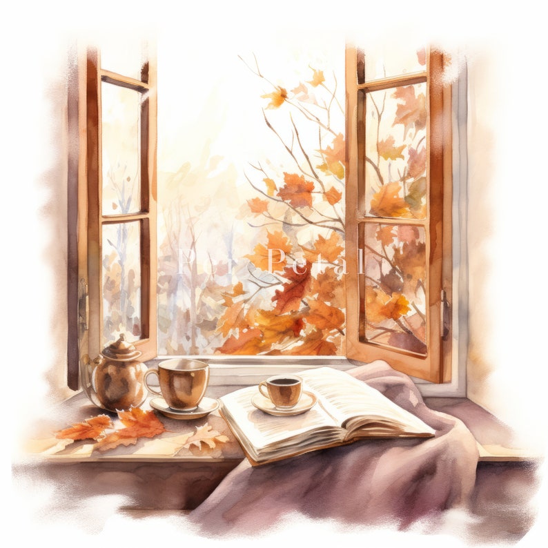 9 Watercolor Cozy Window Clipart Autumn Clipart Country Scene Clipart ...