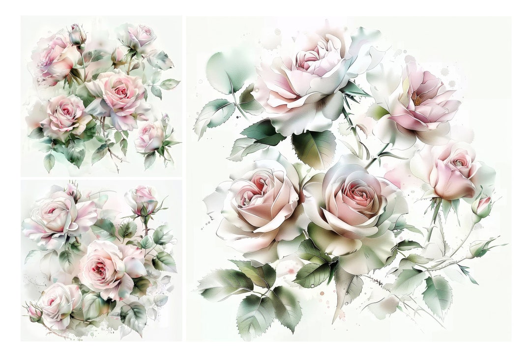 9 Watercolor Vintage Bouquet Clipart Dusty Pink Rose Clipart Stickers ...