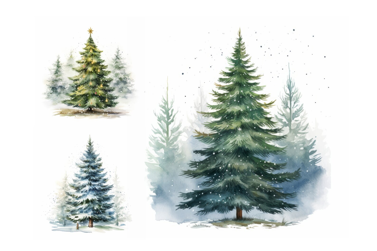 9 Watercolor Christmas Tree Clipart Card Making Paper Craft - Etsy