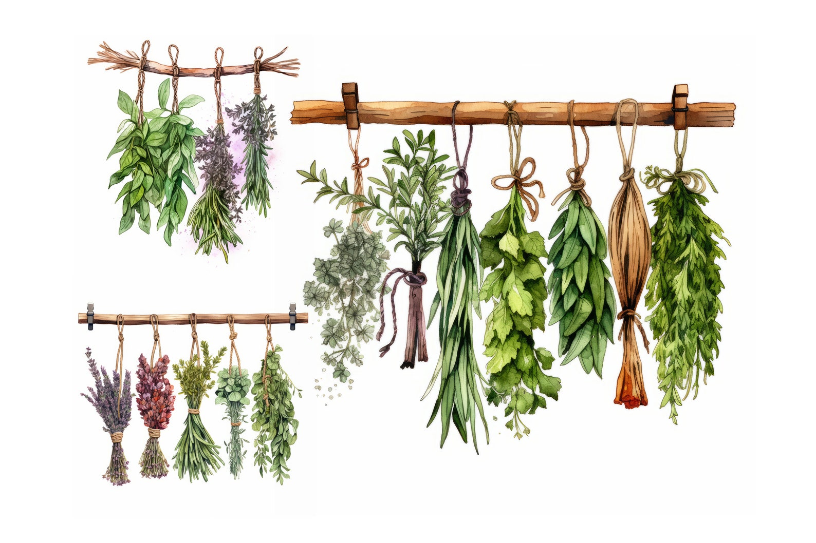 9 Watercolor Herbs Clipart Hanging Herbs Clipart Card Making Mixed ...