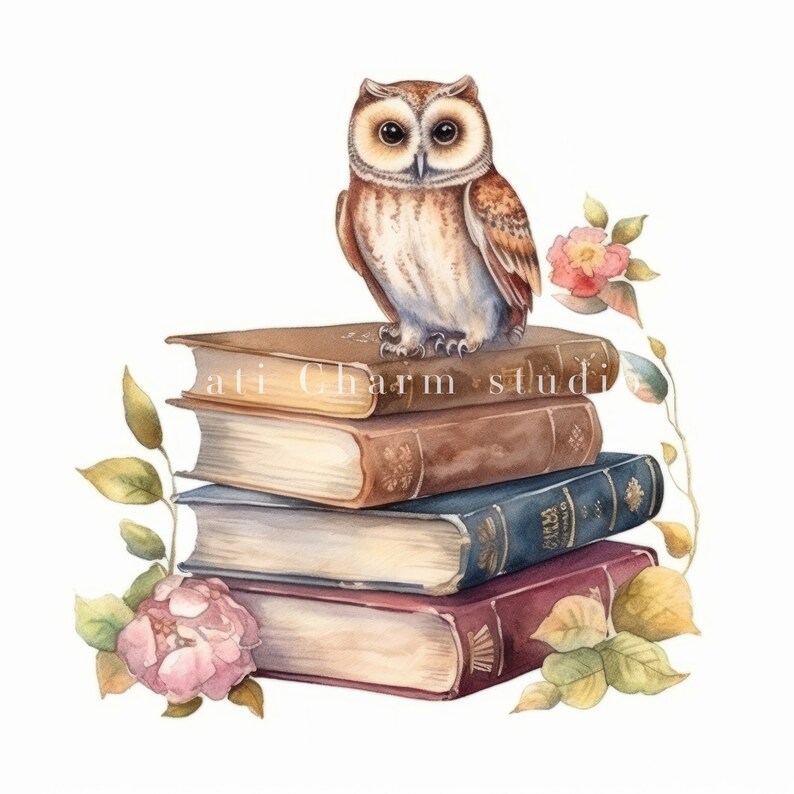 9 Cottagecore Books With Owl Clipart Floral Antique Book Card Making ...
