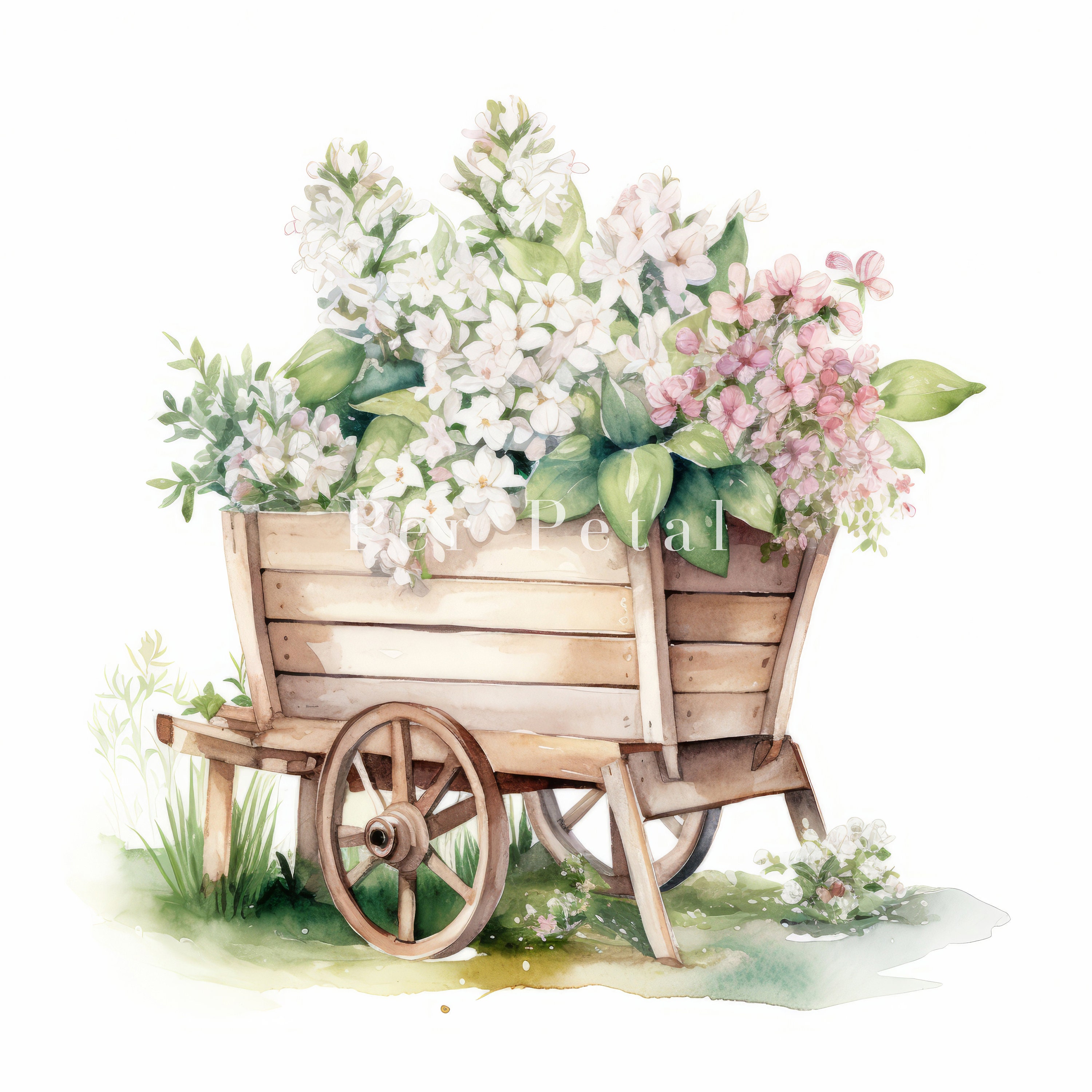9 Watercolor Garden Wheelbarrow Clipart Card Making Mixed Media Digital ...