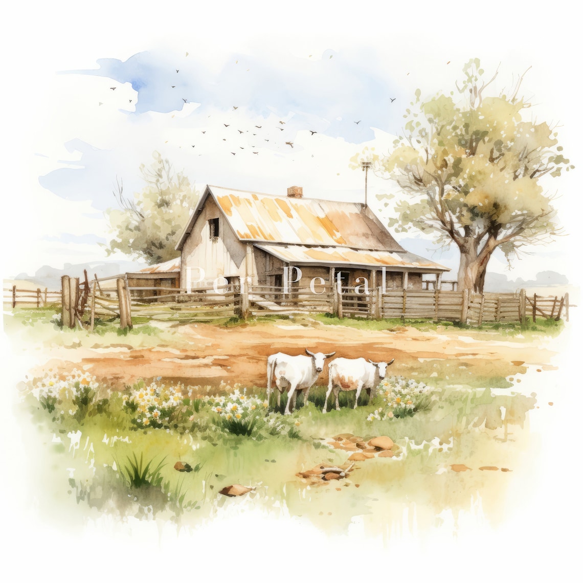 9 Watercolor Farm Clipart Farm Animals Clipart Cow Clipart Card Making ...