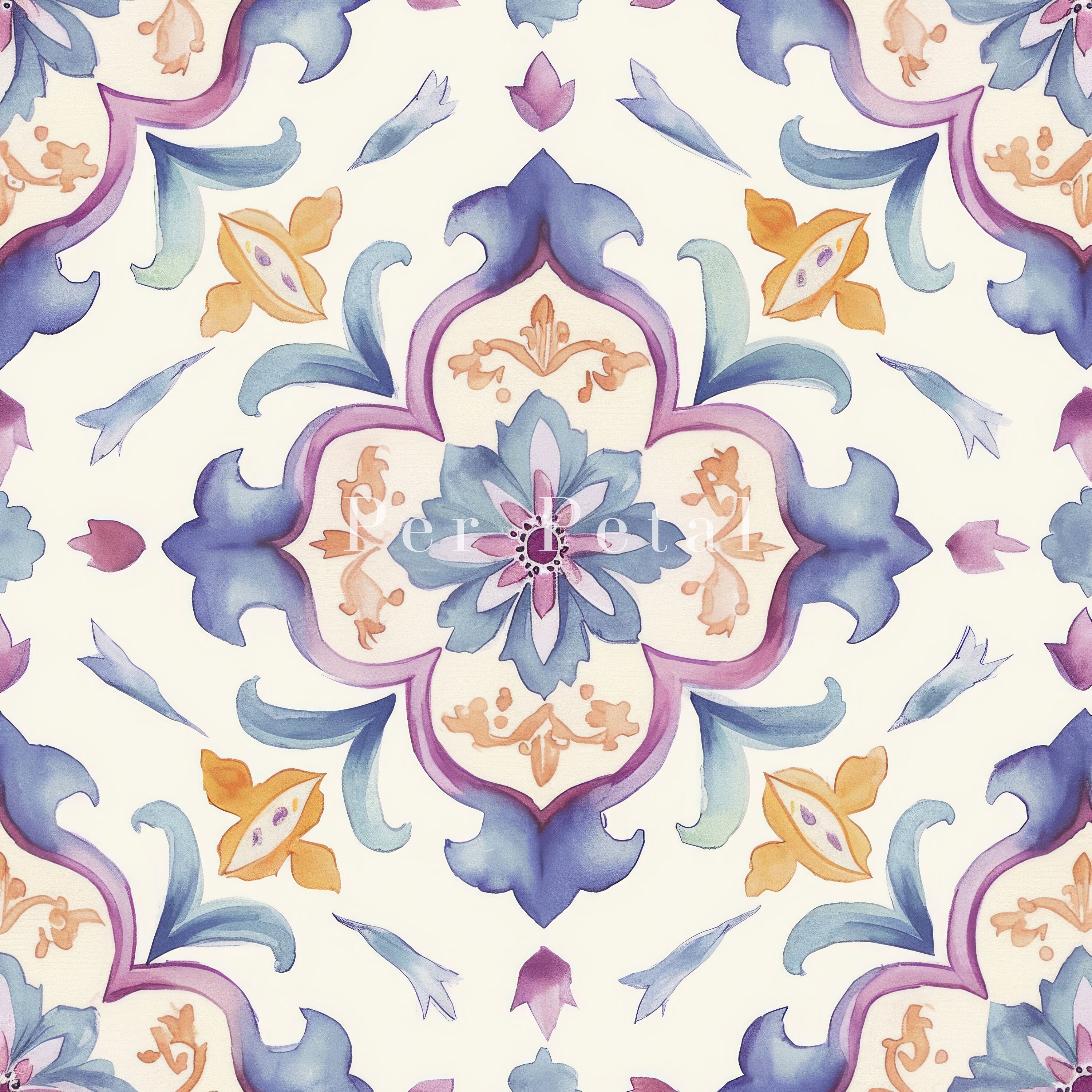 9 Watercolor Mosaic Tile Clipart Moroccan Tile Printable Watercolor ...