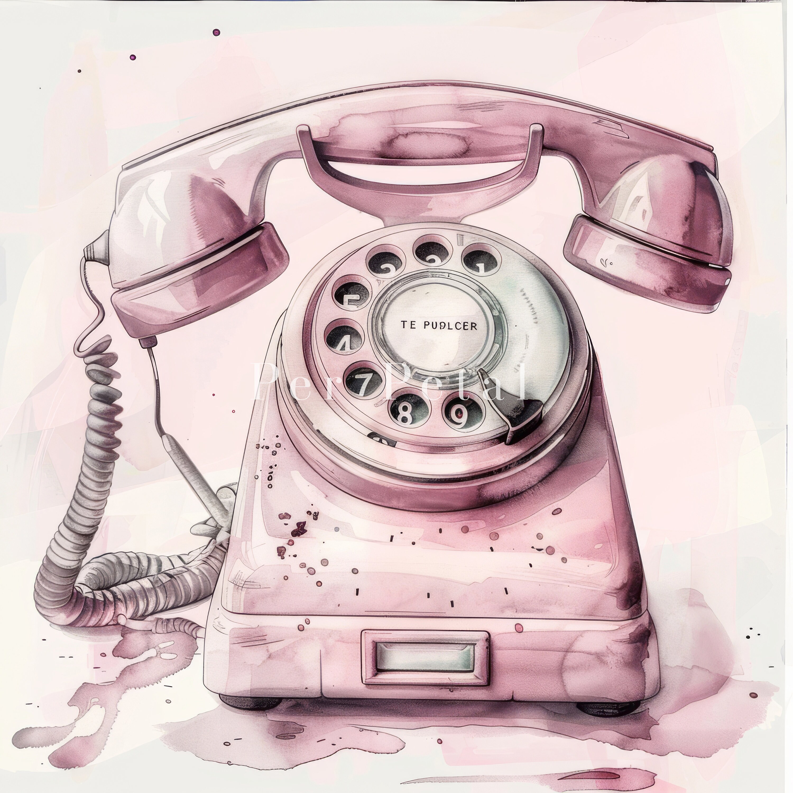 9 Watercolor Pink Phone Clipart Vintage Phone Clipart Stickers ...