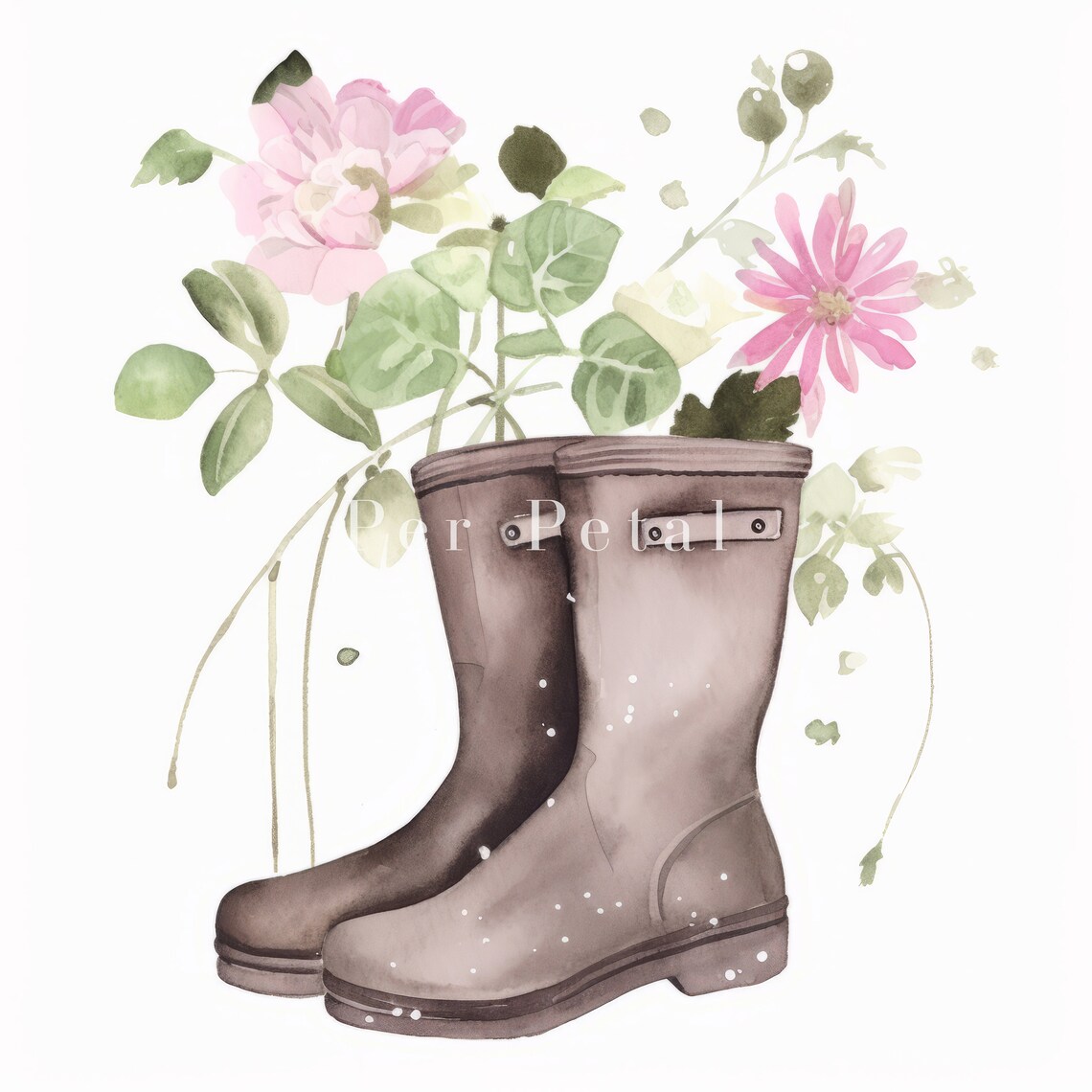 9 Watercolor Spring Clipart Flowers in Boots Clipart Watercolor Rain ...