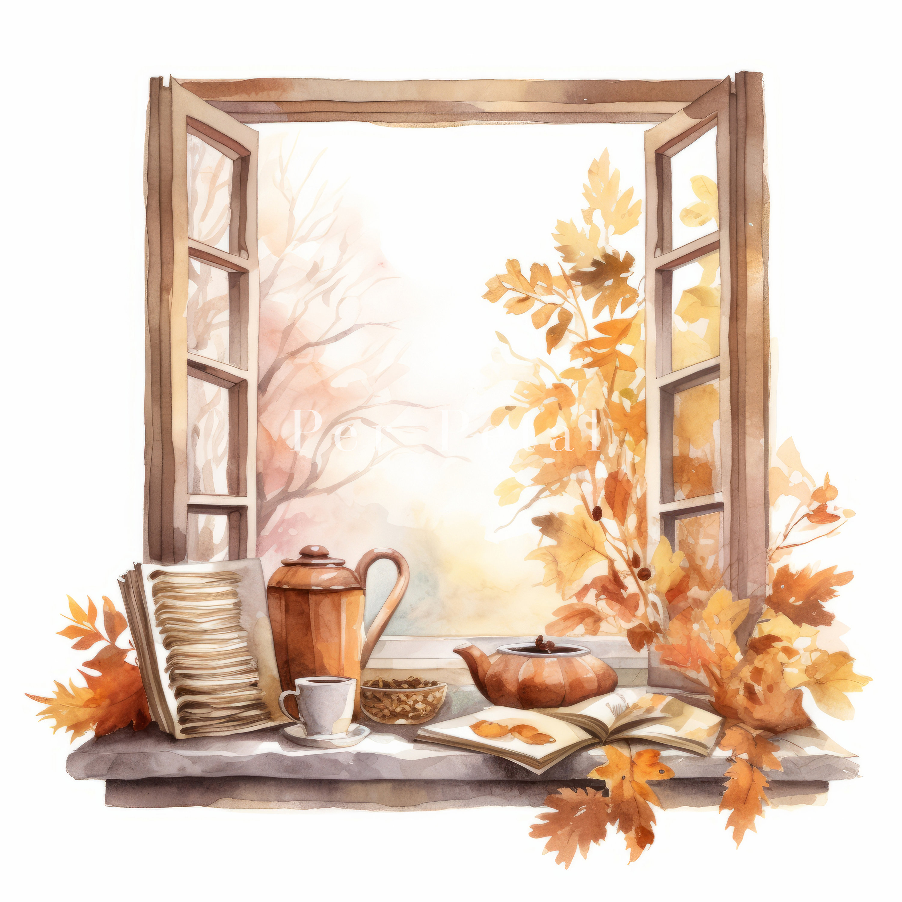 9 Watercolor Cozy Window Clipart Autumn Clipart Country Scene Clipart ...