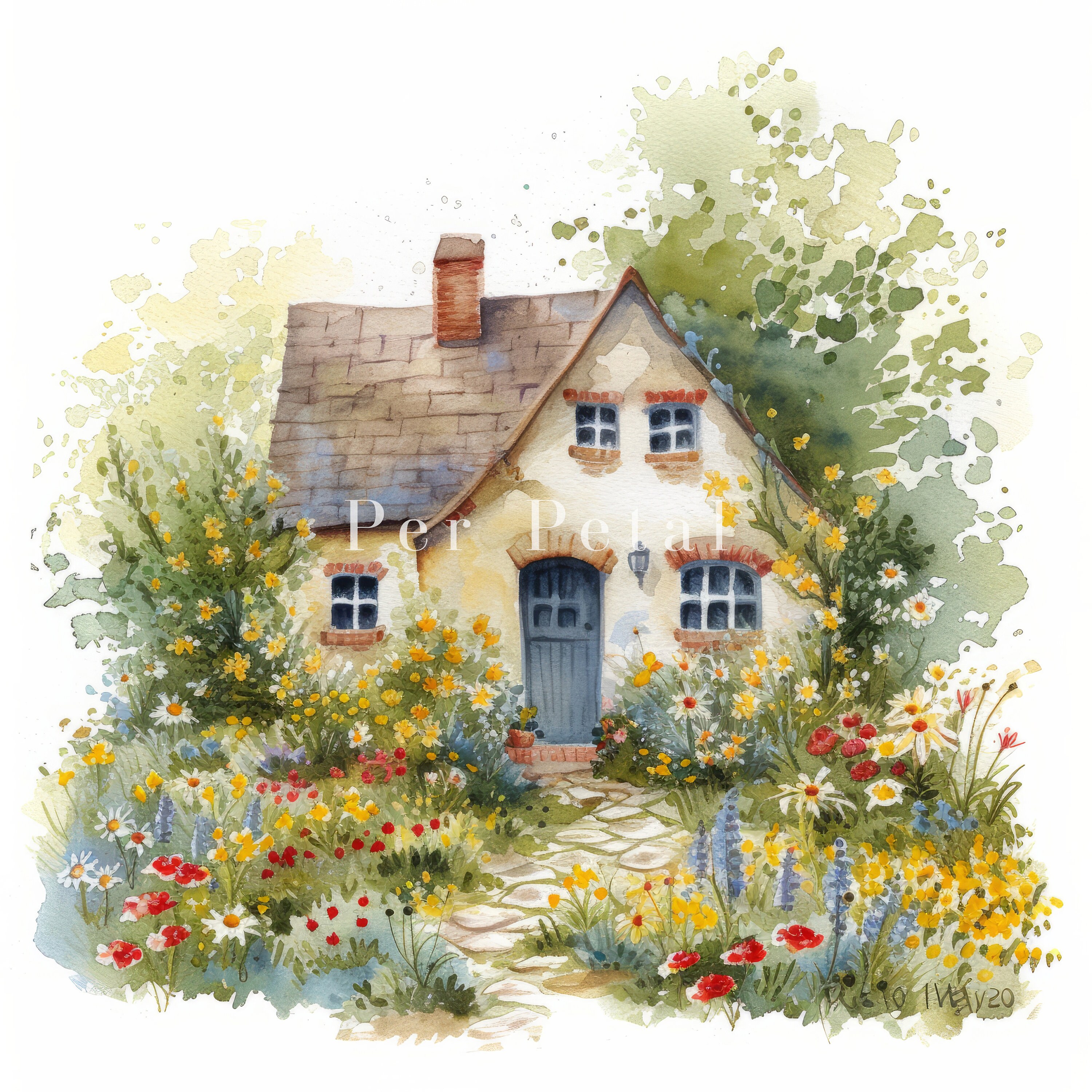 9 Watercolor Cozy House Clipart Country Scene Clipart Colorful Garden ...