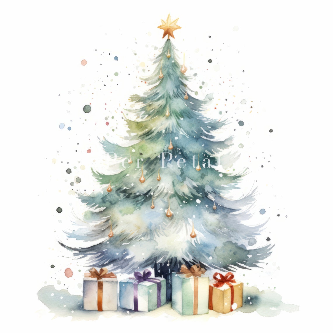 9 Watercolor Christmas Tree Clipart Card Making Paper Craft Christmas ...
