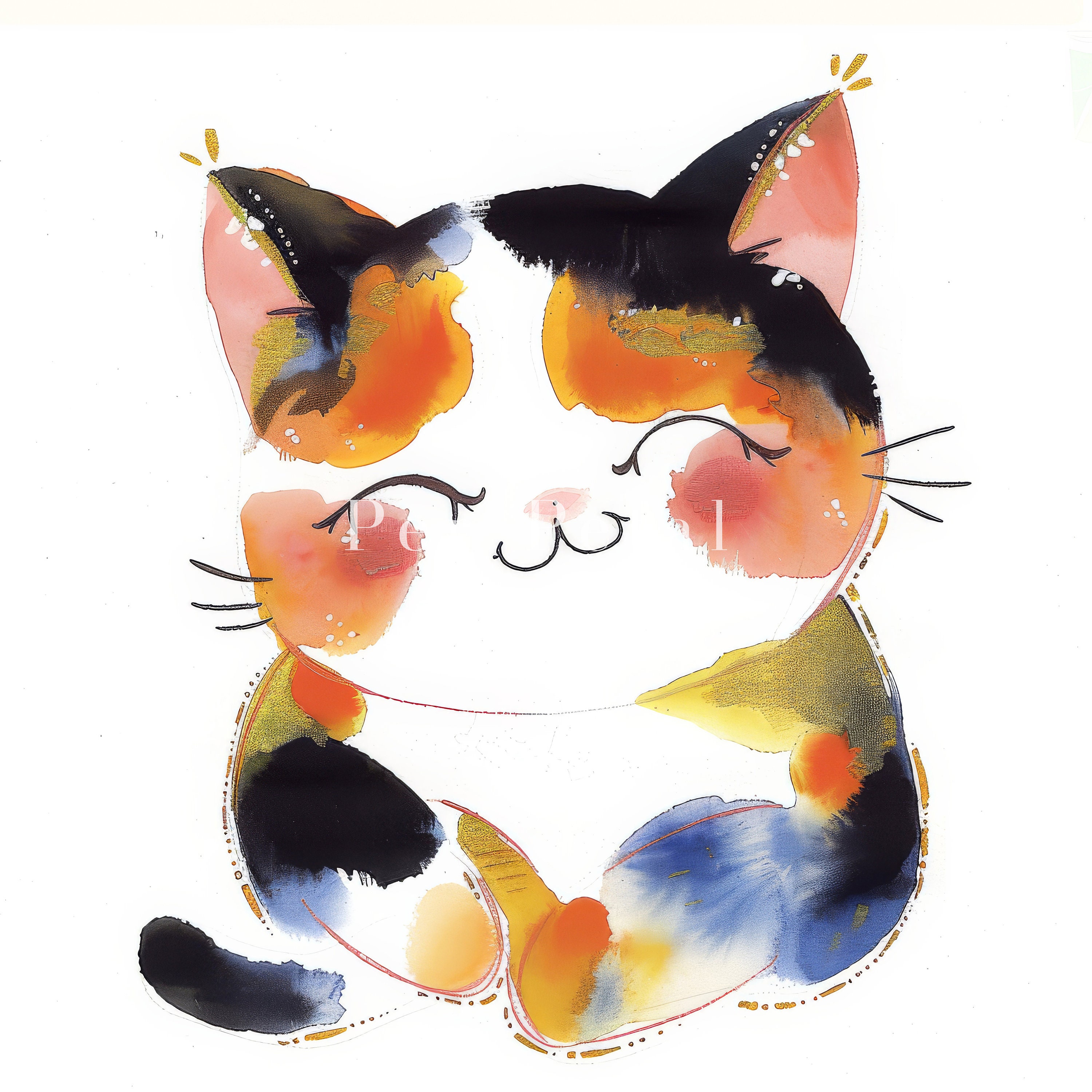 9 Watercolor Cute Cat Clipart Japanese Design Stickers Printable ...