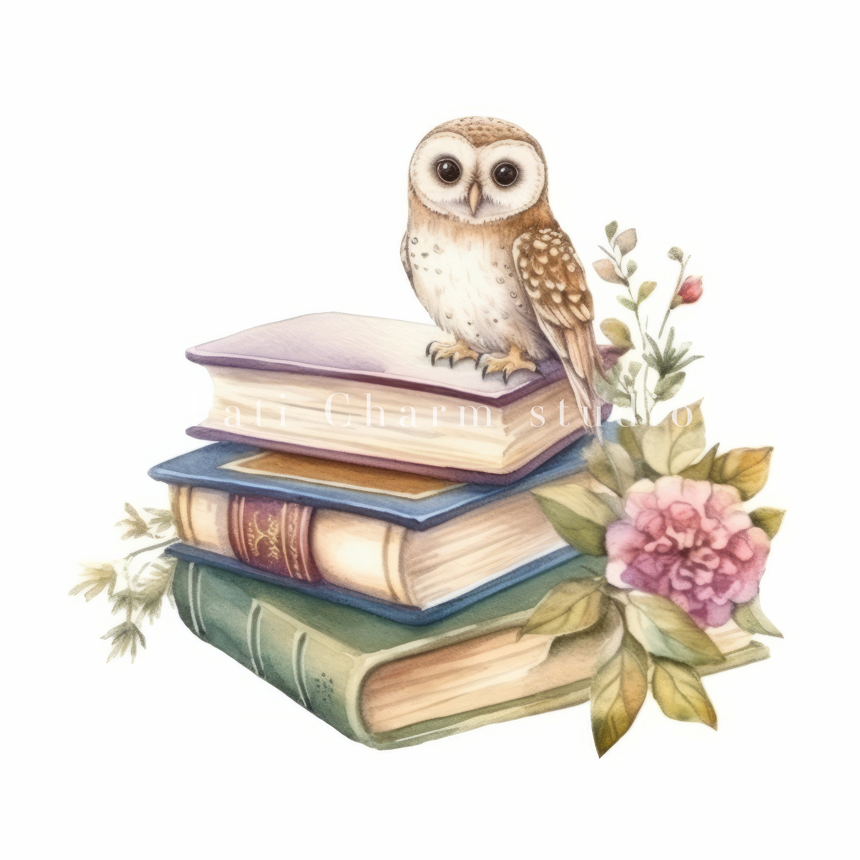 9 Cottagecore Books With Owl Clipart Floral Antique Book Card Making ...
