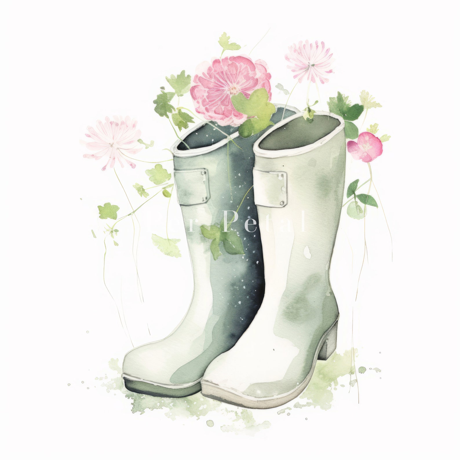 9 Watercolor Spring Clipart Flowers in Boots Clipart Watercolor Rain ...