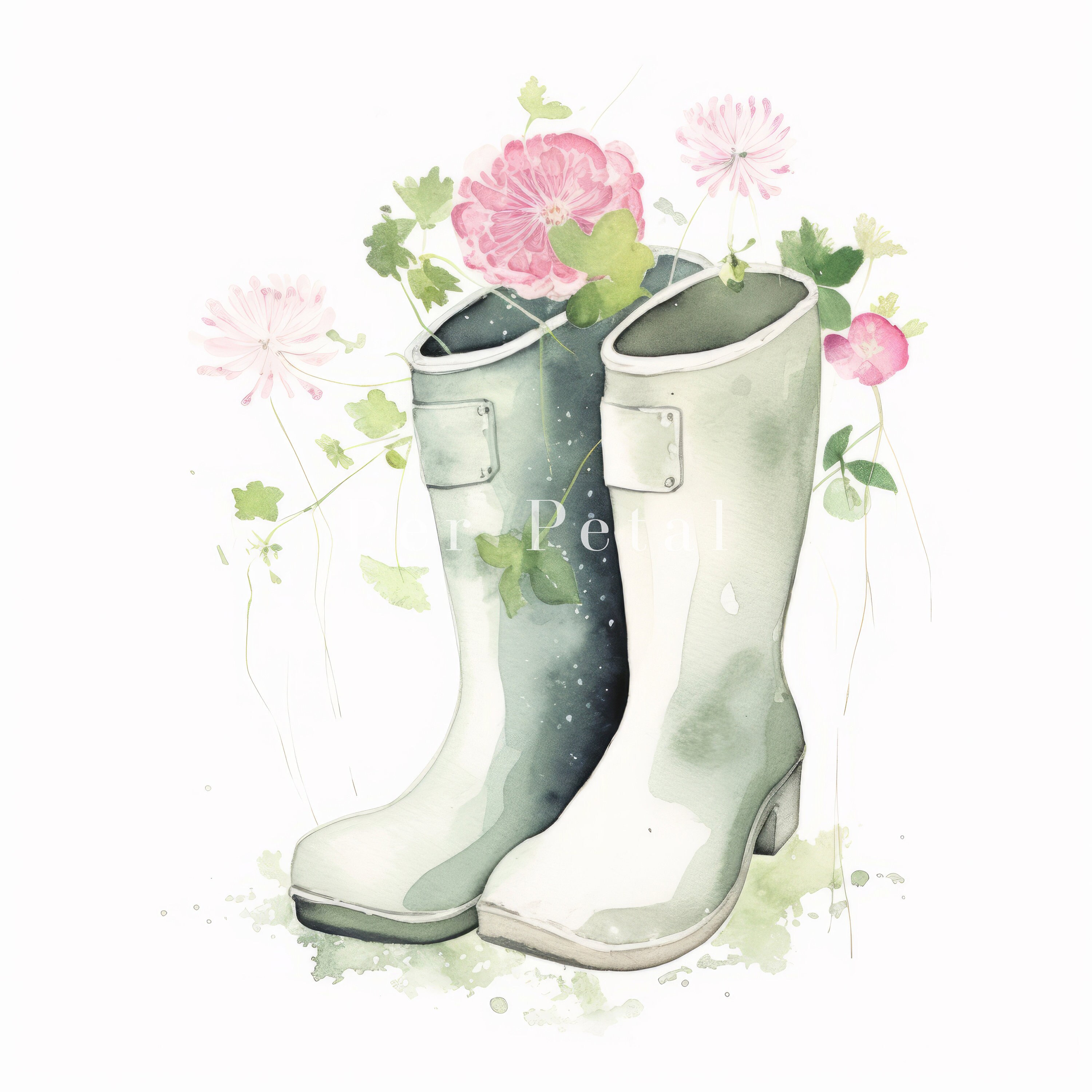 9 Watercolor Spring Clipart Flowers in Boots Clipart Watercolor Rain ...