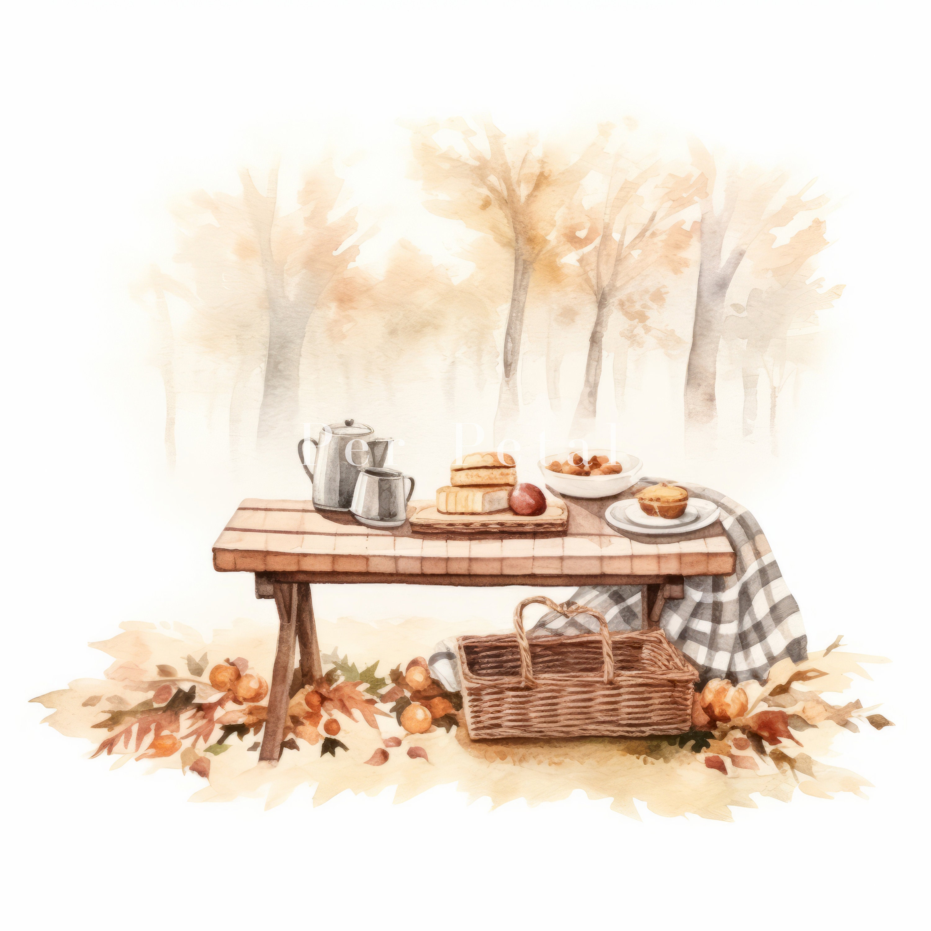 9 Watercolor Cozy Autumn Picnic Clipart Country Scene Clipart - Etsy