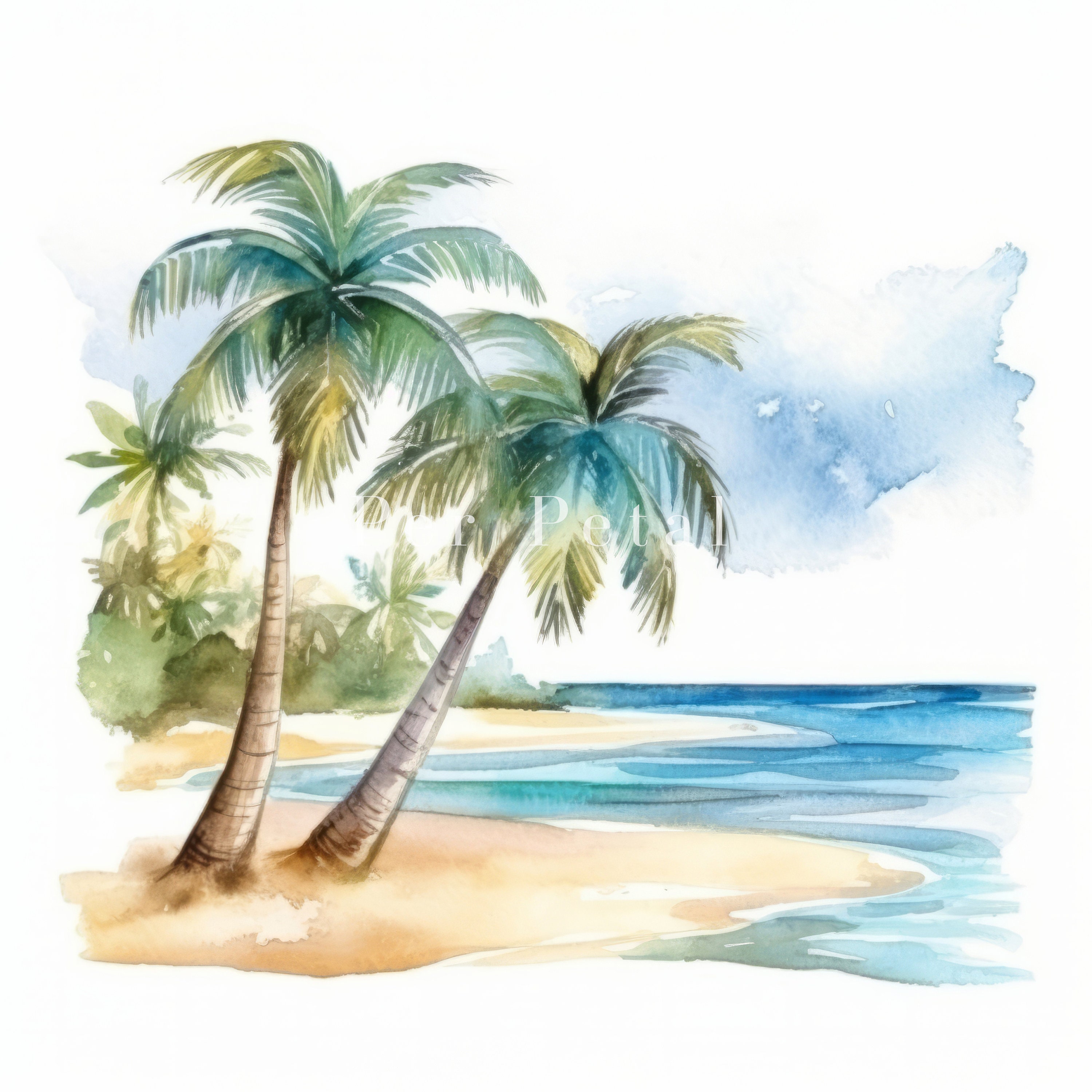 9 Watercolor Beach Clipart Caribbean Sea Palms Card Making - Etsy