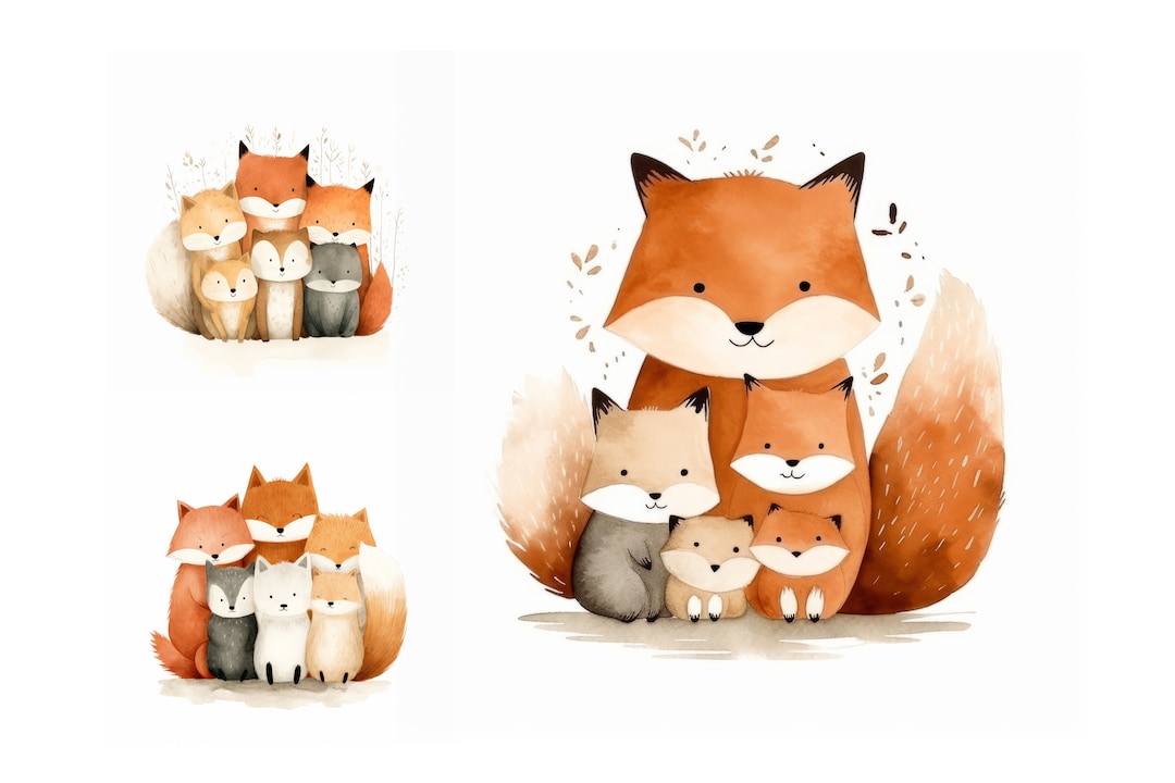 9 Watercolor Cute Fox Family Clipart, Watercolor Junk Journal, Digital ...