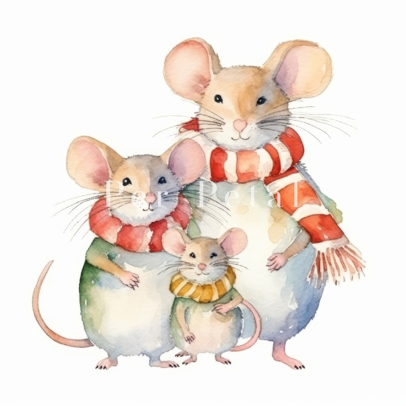9 Watercolor Cute Mouse Family Clipart Watercolor Christmas Clipart ...