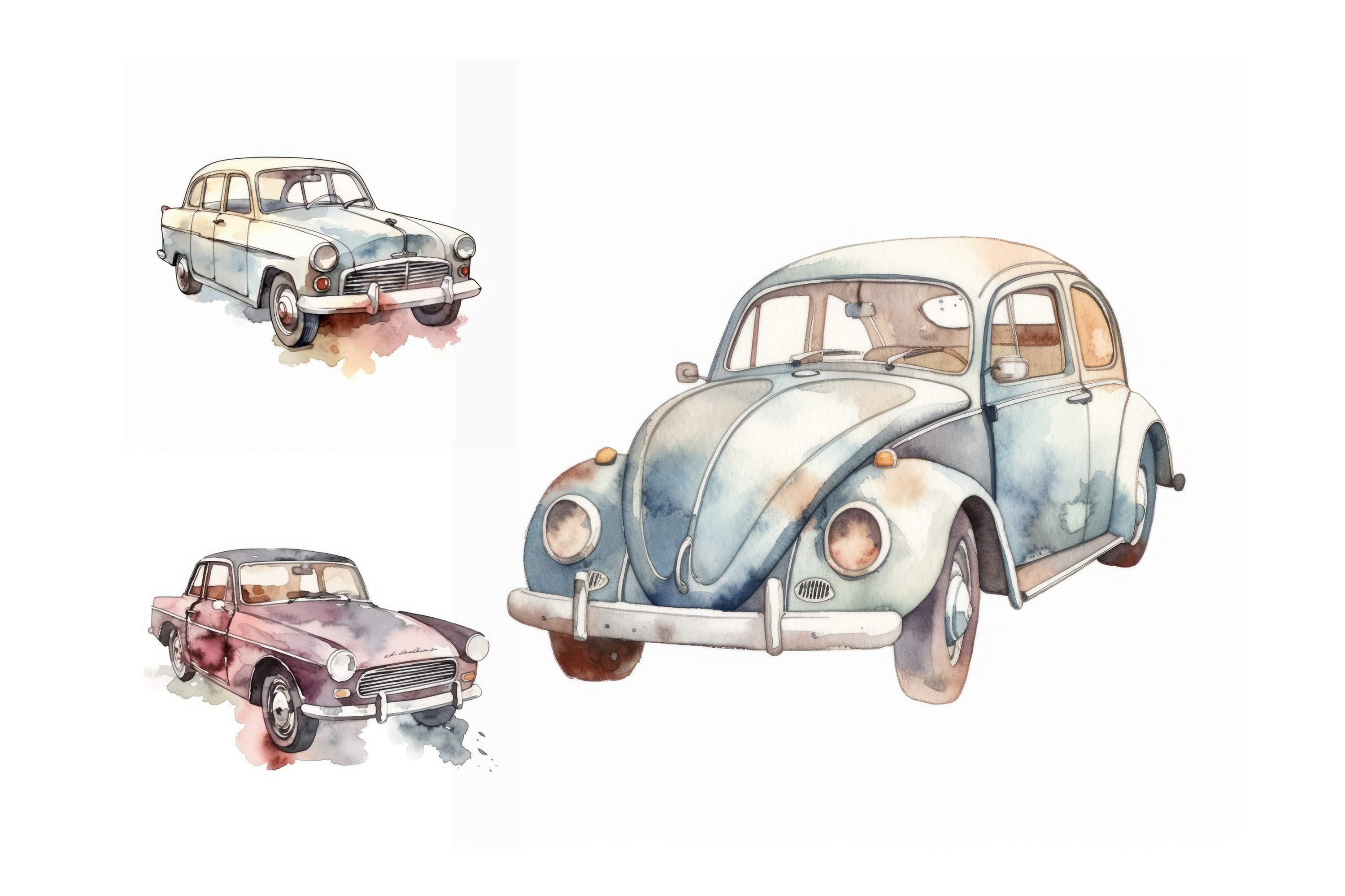 9 Watercolor Retro Car Clipart Watercolor Old Car Sublime Cart Mixed ...
