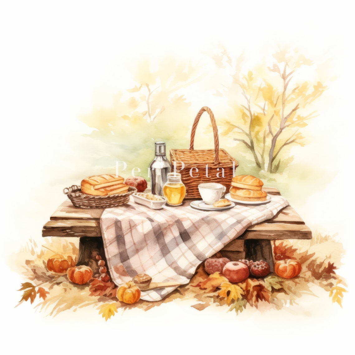 9 Watercolor Cozy Autumn Picnic Clipart Country Scene Clipart High ...