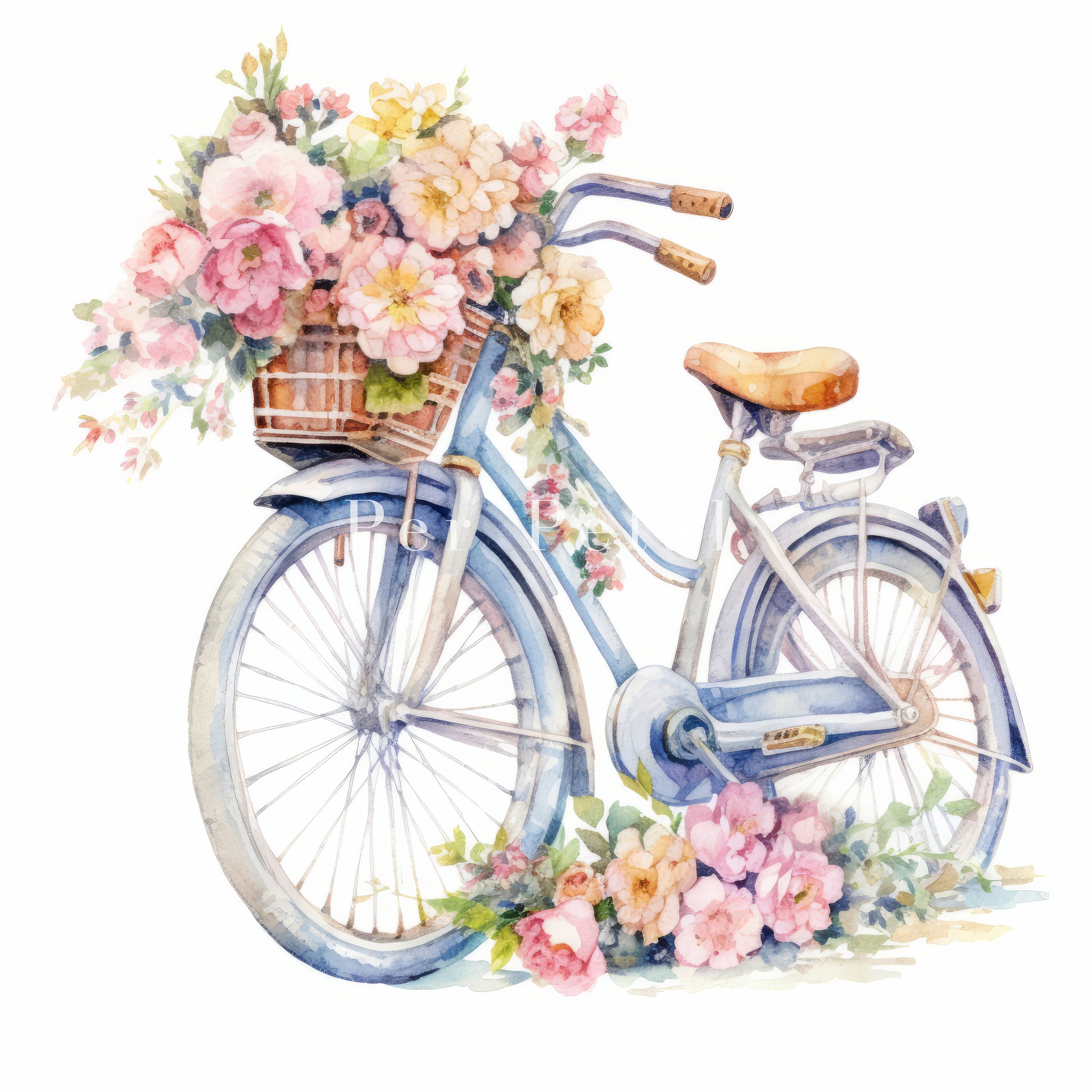 9 Watercolor Spring Clipart Garden Clipart Bicycle With Flowers Clipart ...
