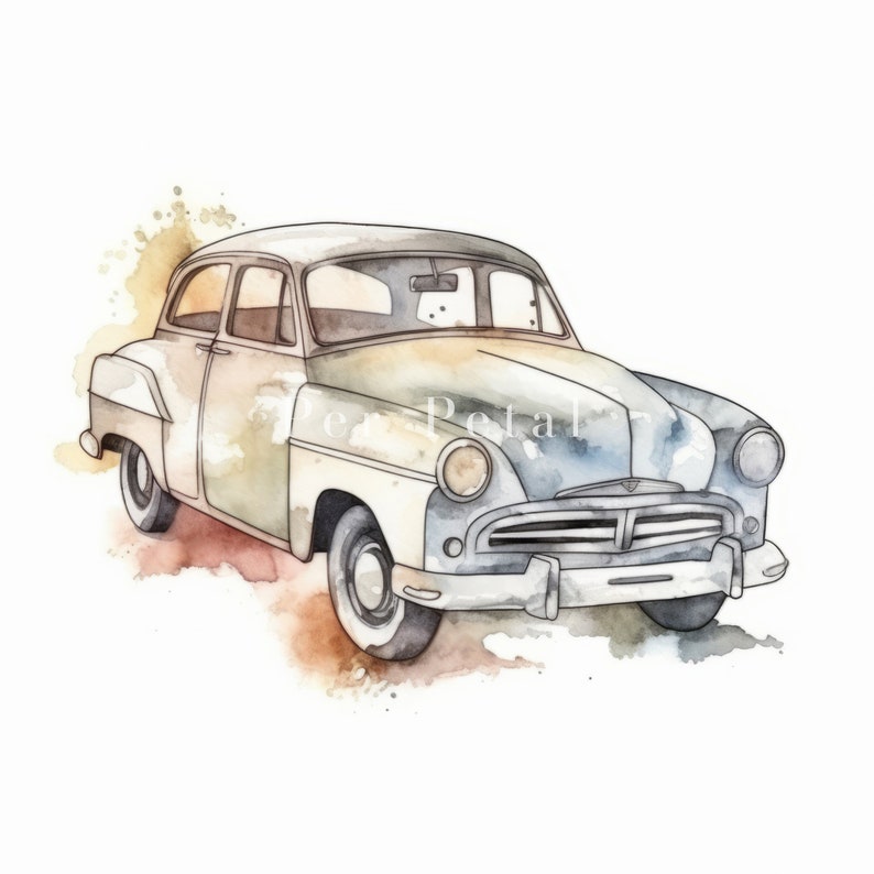 9 Watercolor Retro Car Clipart Watercolor Old Car Sublime Cart Mixed ...