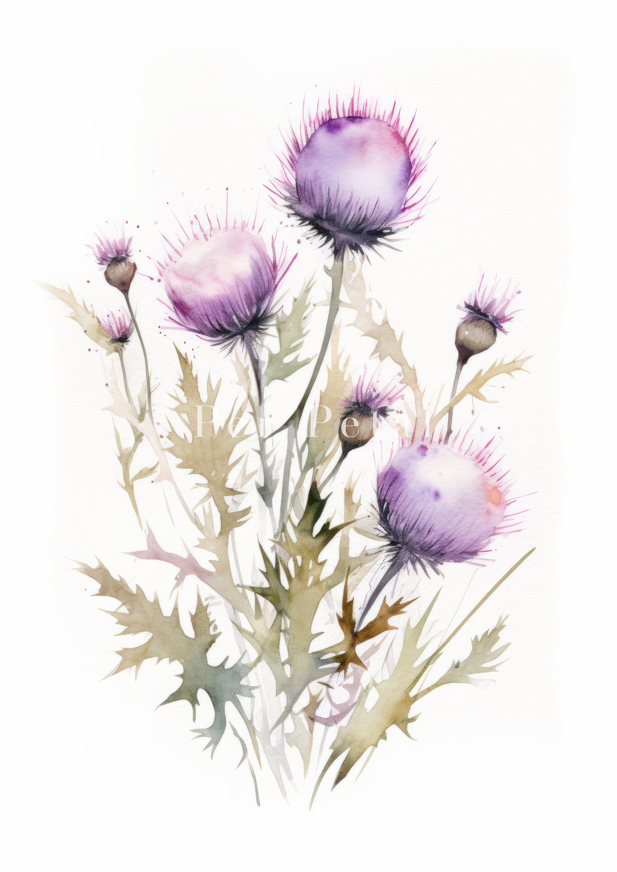 9 Watercolor Thistle Clipart Meadow Clipart Card Making Mixed Media ...