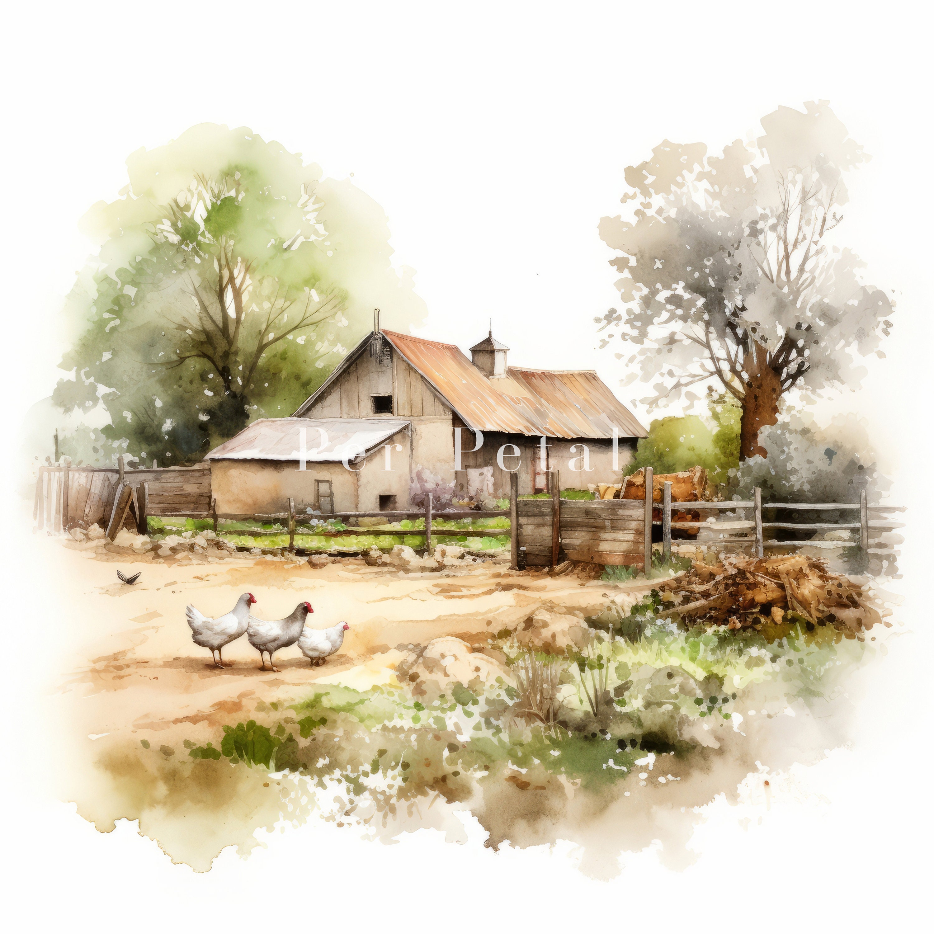 9 Watercolor Farm Clipart Farm Animals Clipart Cow Clipart Card Making ...