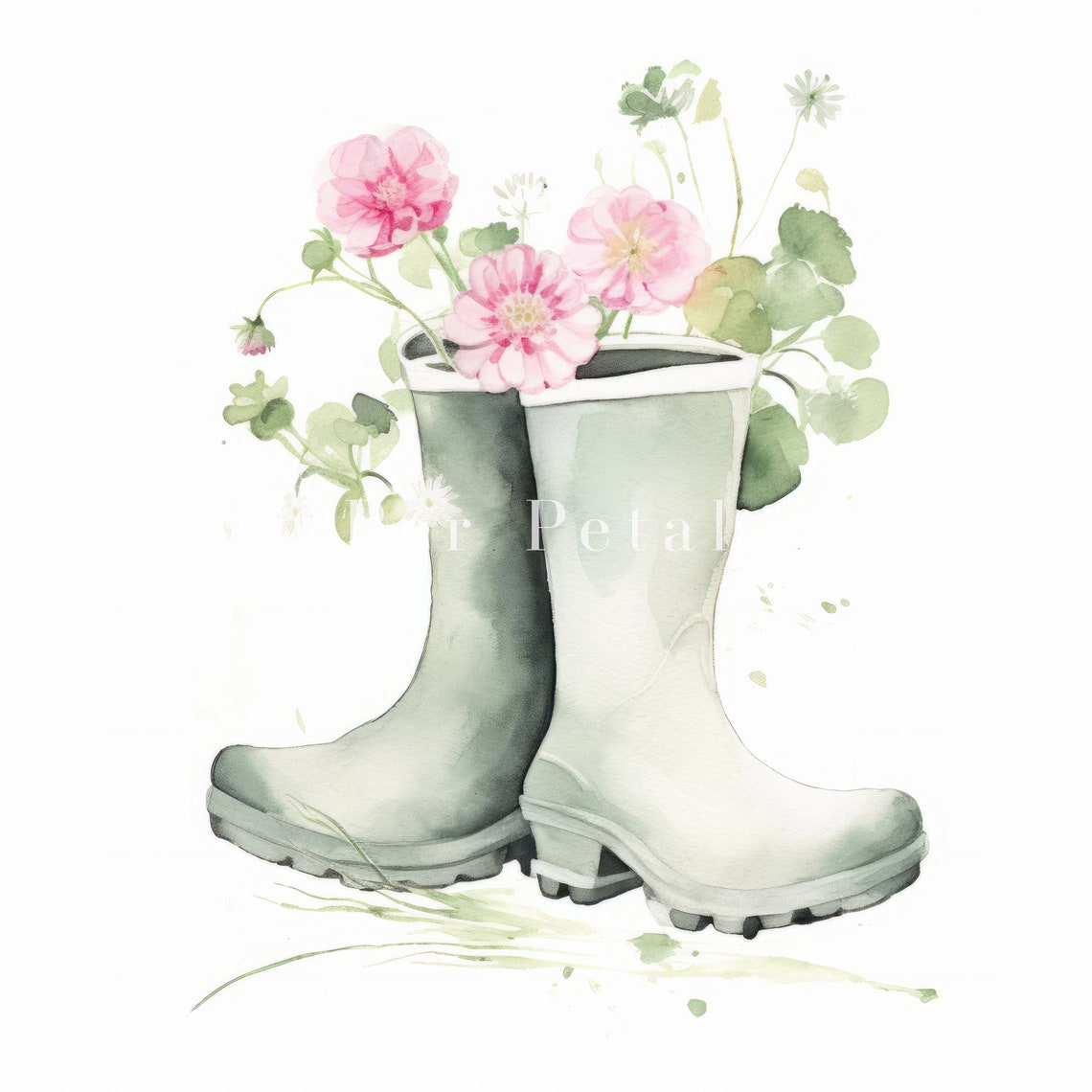 9 Watercolor Spring Clipart Flowers in Boots Clipart Watercolor Rain ...