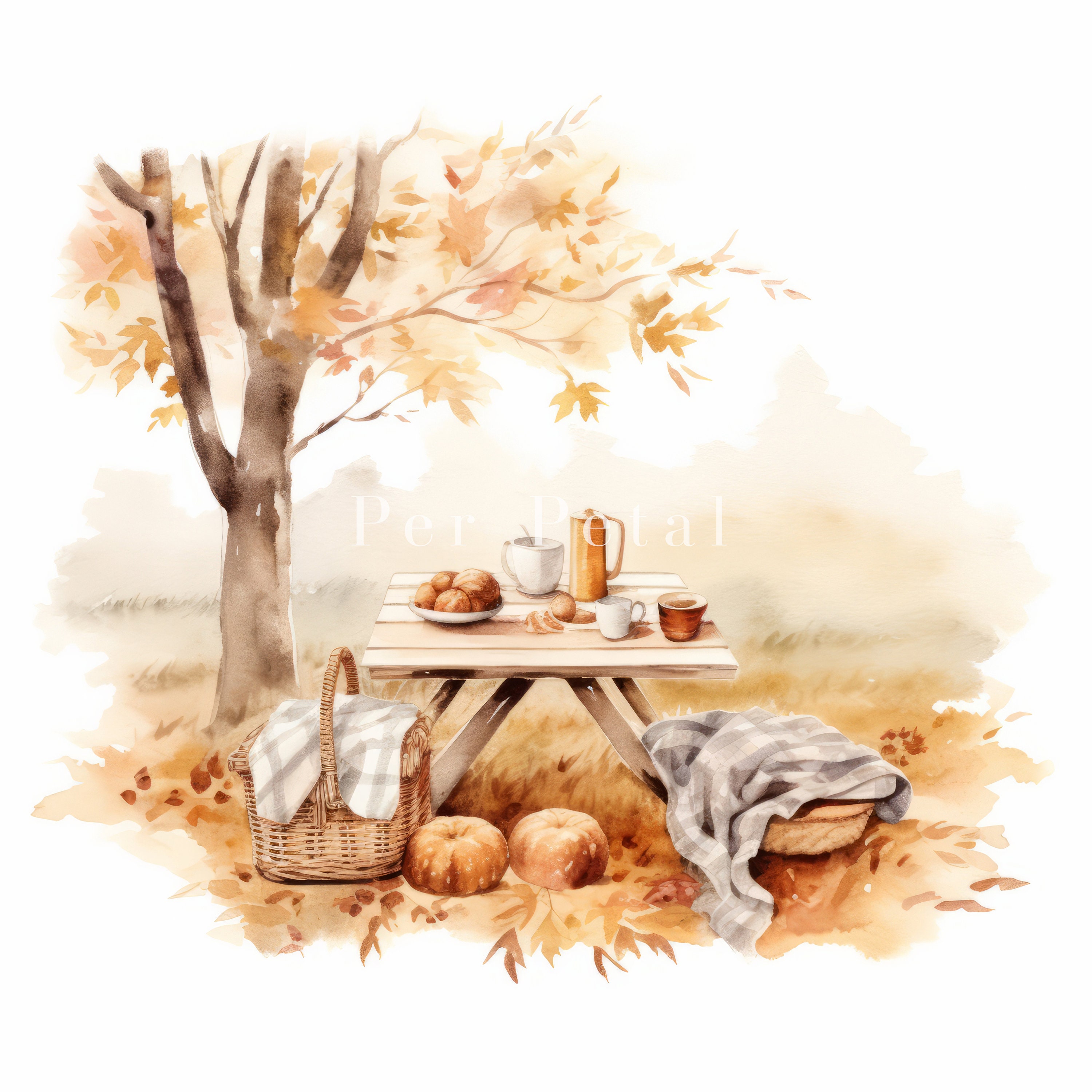 9 Watercolor Cozy Autumn Picnic Clipart Country Scene Clipart - Etsy