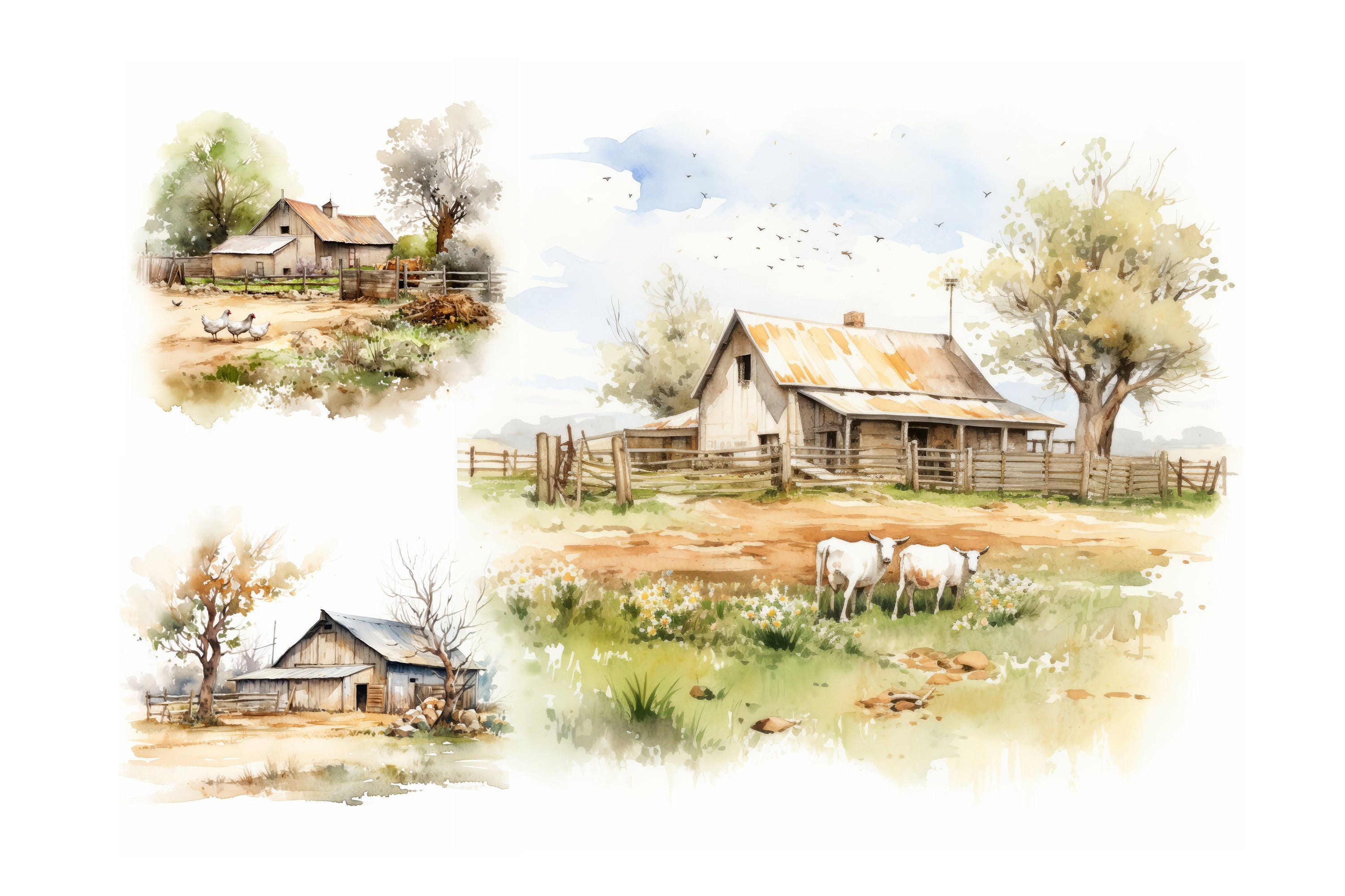 9 Watercolor Farm Clipart Farm Animals Clipart Cow Clipart Card Making ...