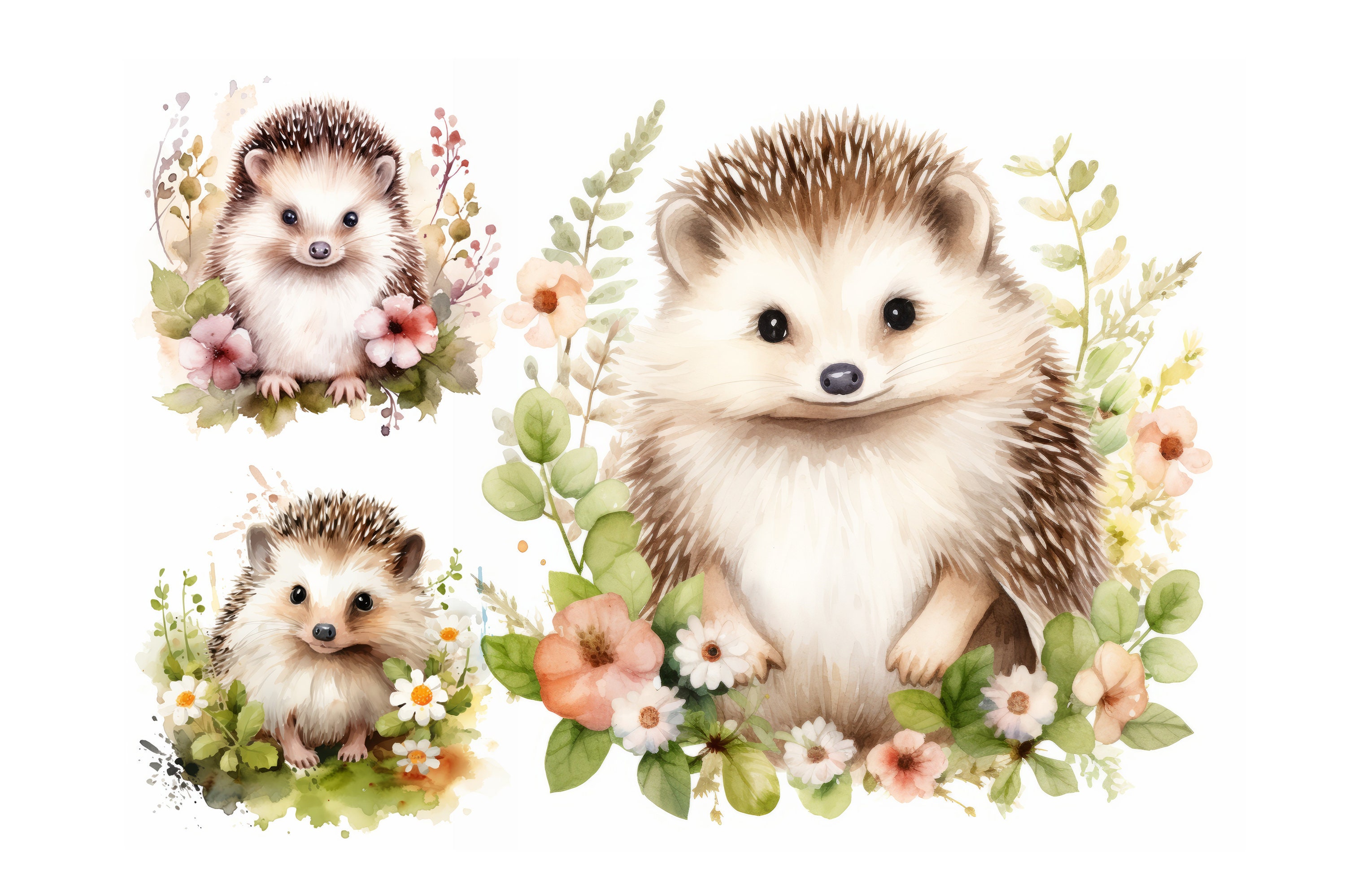 9 Watercolor Cute Hedgehog Clipart Watercolor Woodland Animal - Etsy