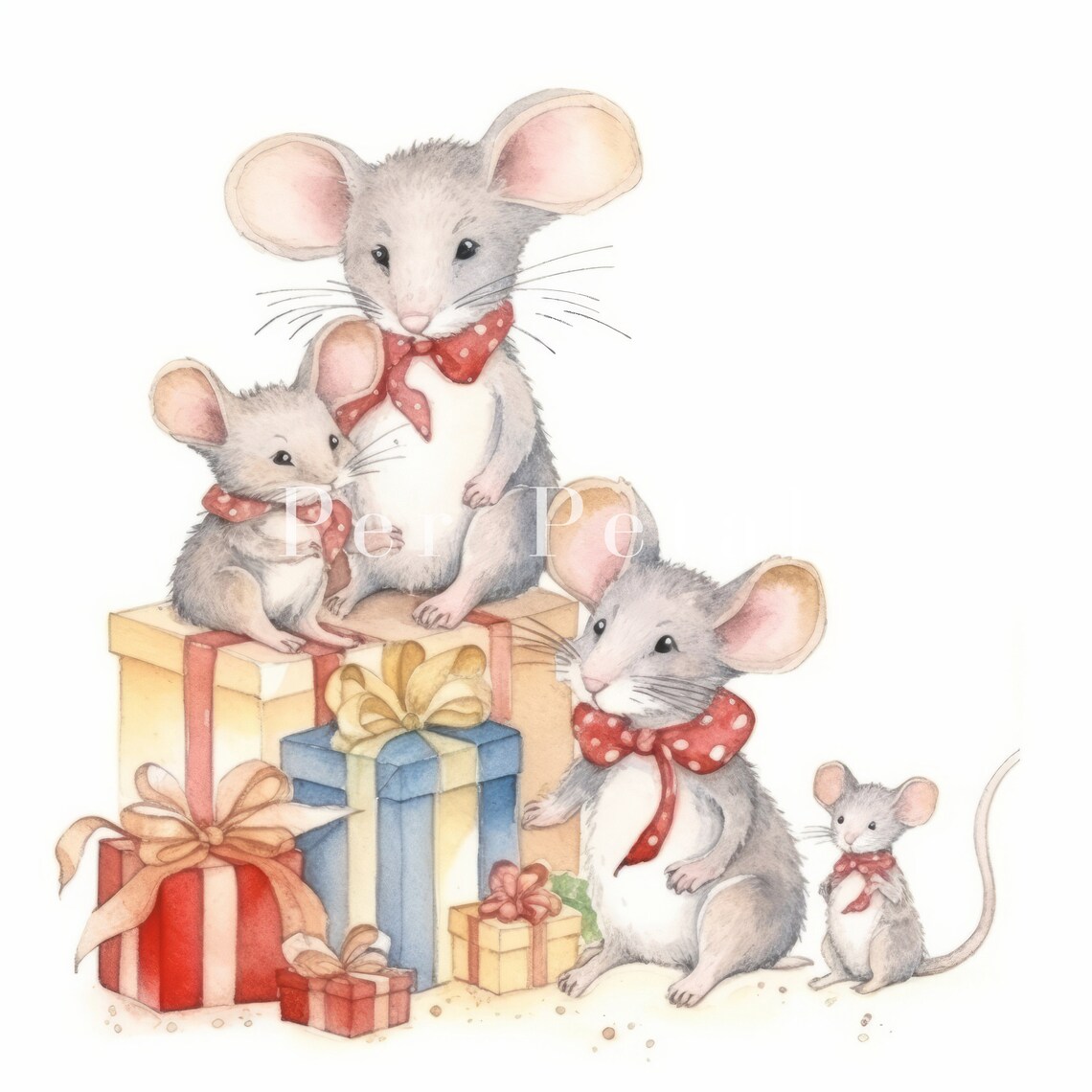 9 Watercolor Cute Mouse Family Clipart Watercolor Christmas Clipart ...