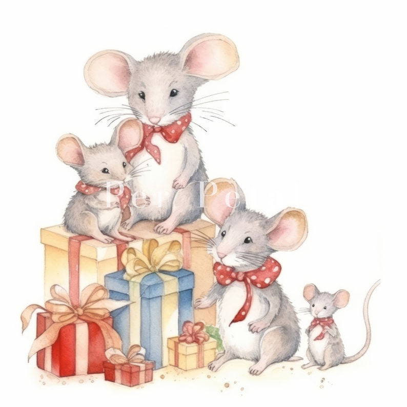 9 Watercolor Cute Mouse Family Clipart Watercolor Christmas Clipart ...