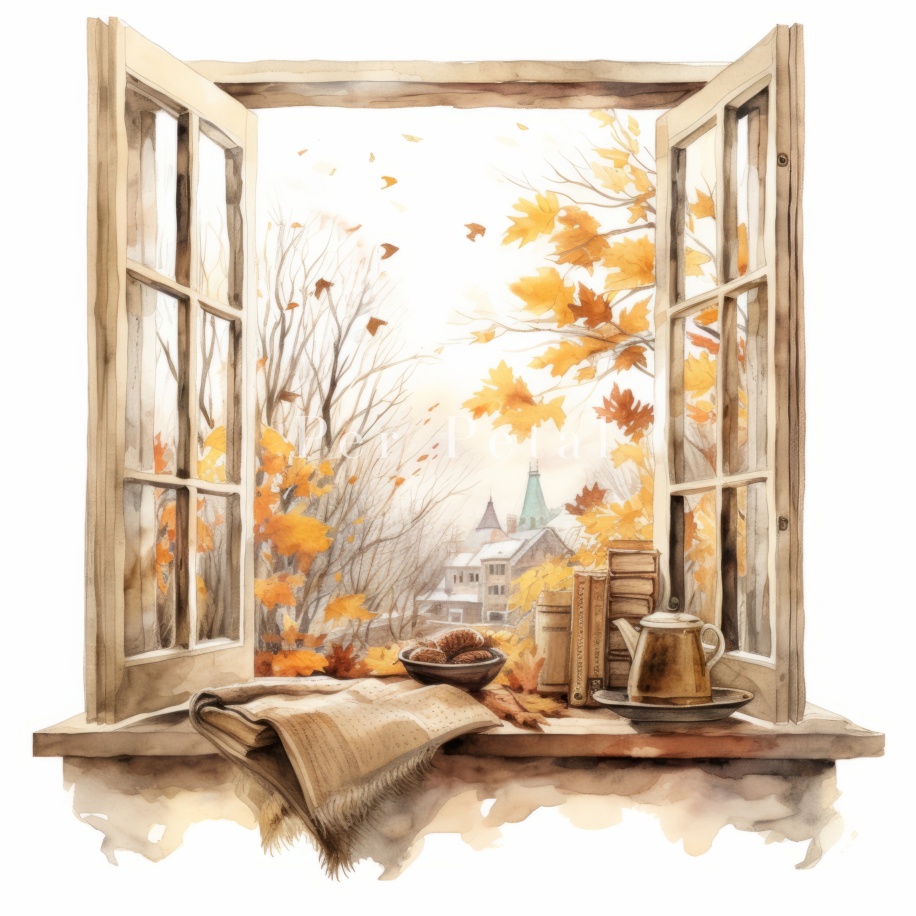 9 Watercolor Cozy Window Clipart Autumn Clipart Country Scene Clipart ...