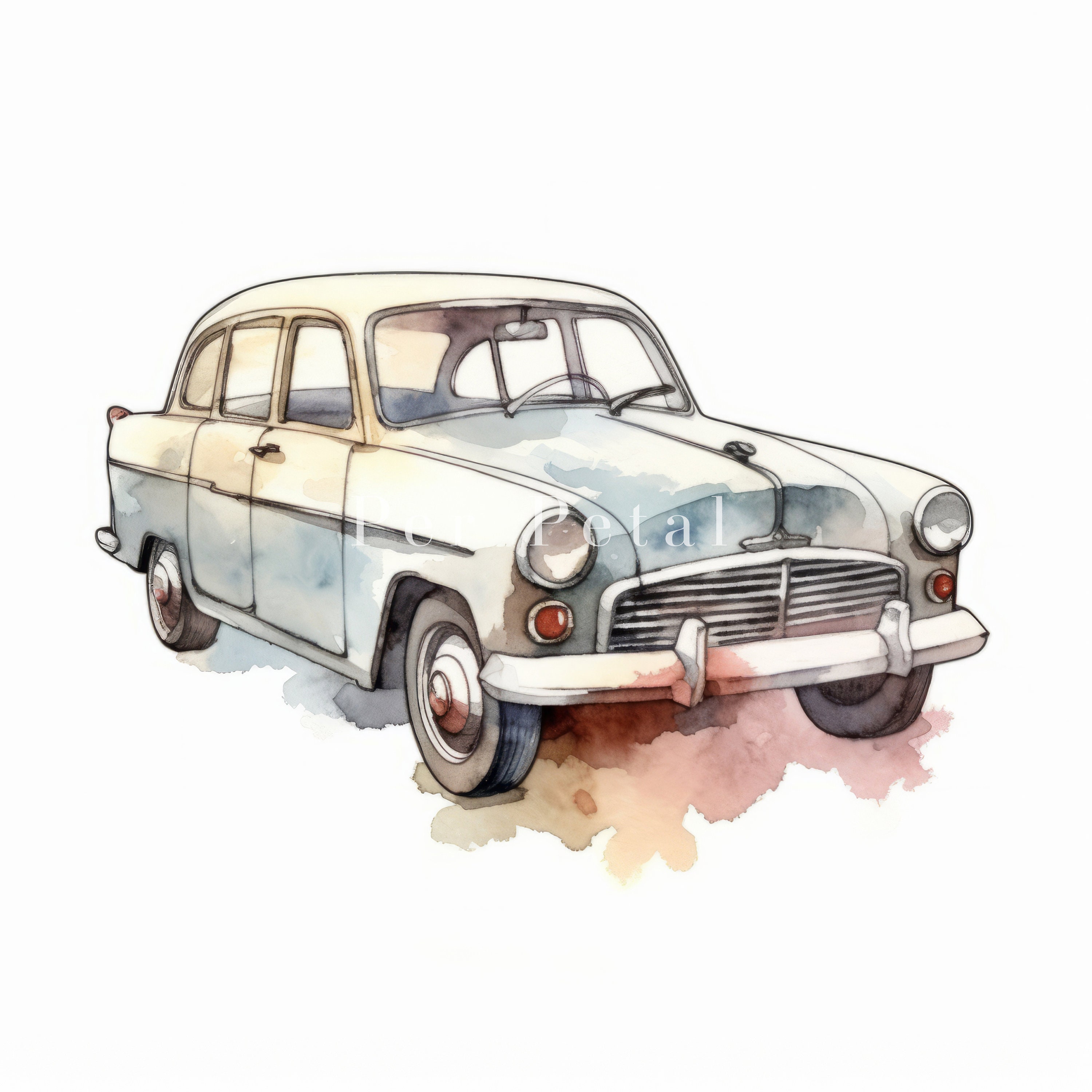 9 Watercolor Retro Car Clipart Watercolor Old Car Sublime Cart Mixed ...