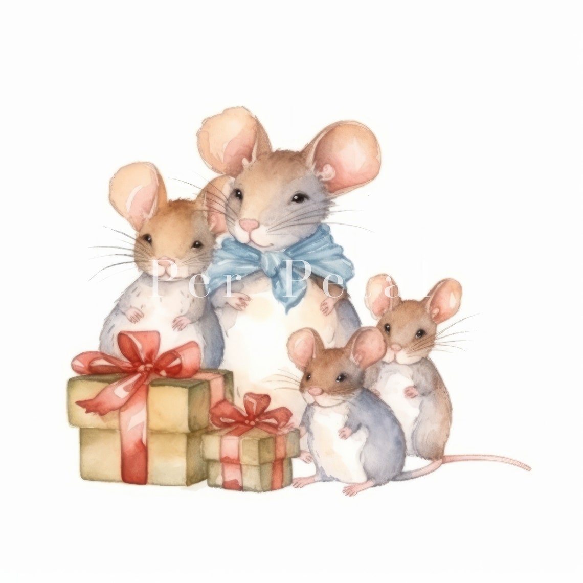 9 Watercolor Cute Mouse Family Clipart Watercolor Christmas Clipart ...