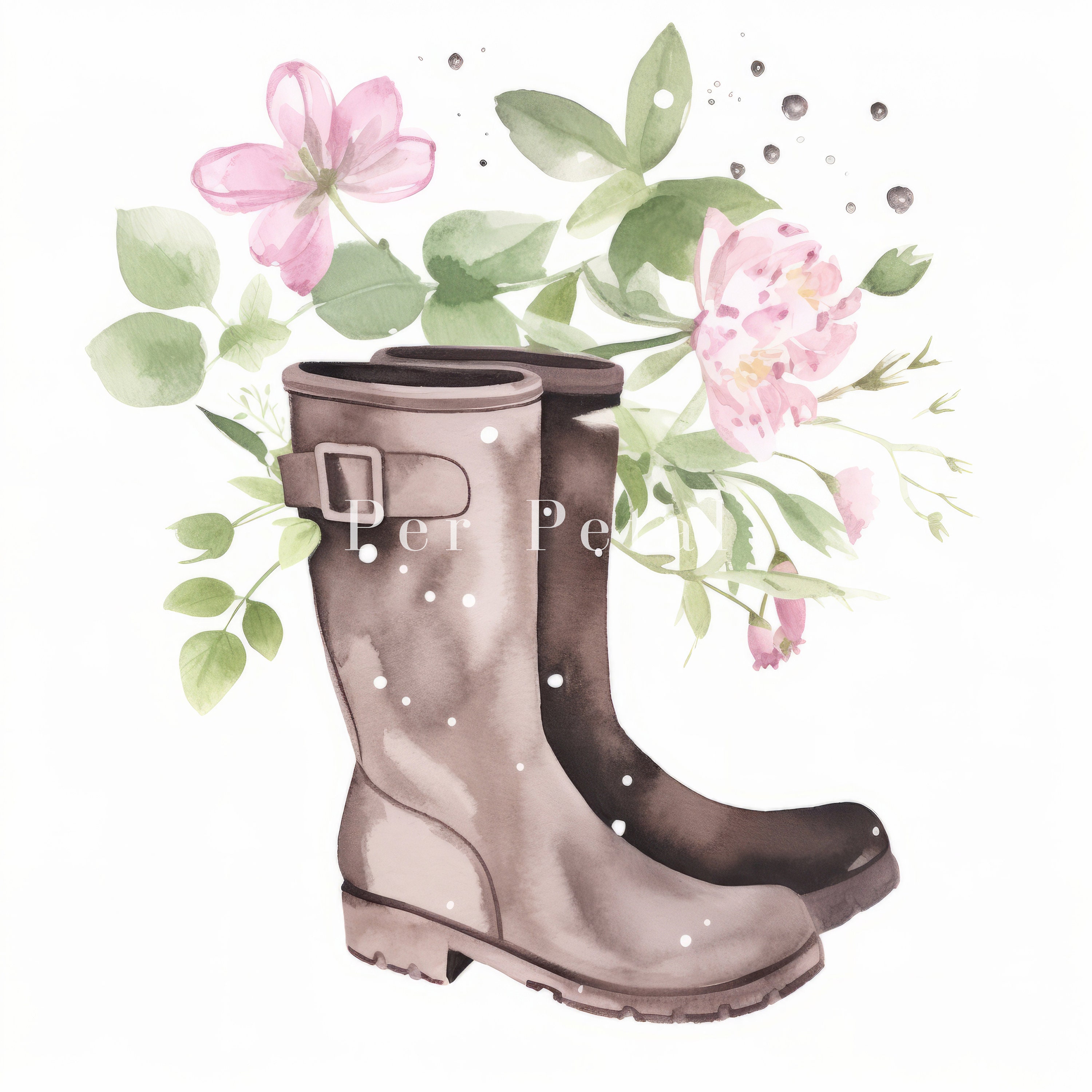 9 Watercolor Spring Clipart Flowers in Boots Clipart Watercolor Rain ...