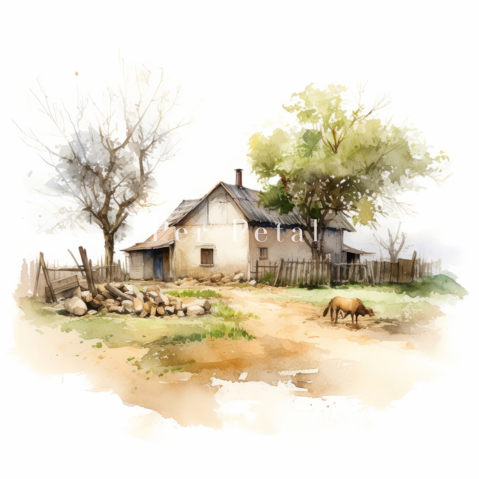 9 Watercolor Farm Clipart Farm Animals Clipart Cow Clipart Card Making ...