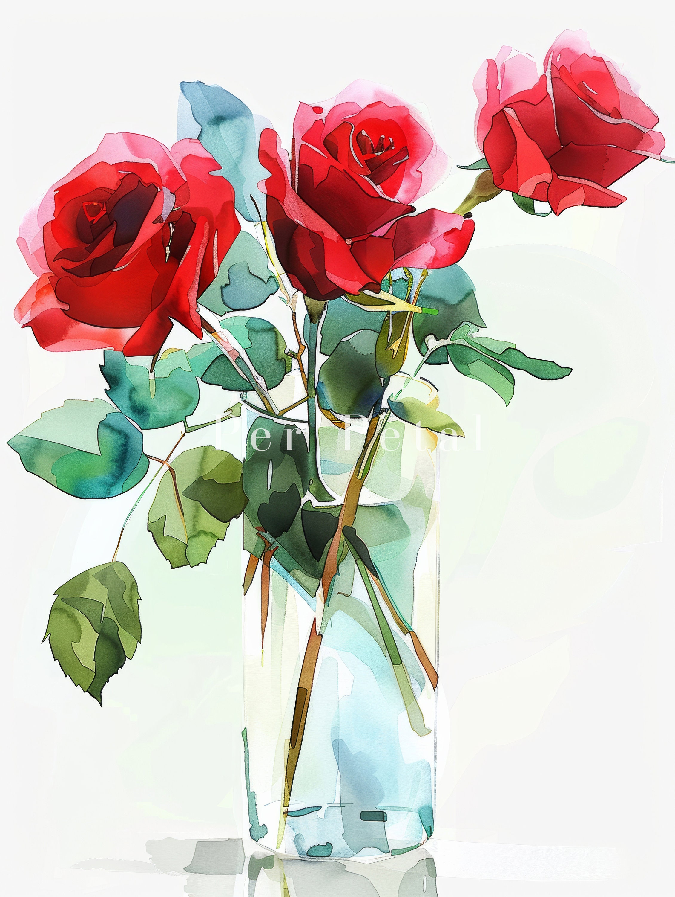 9 Watercolor Red Roses Clipart Rose Bouquet Roses in Vase Printable Red ...